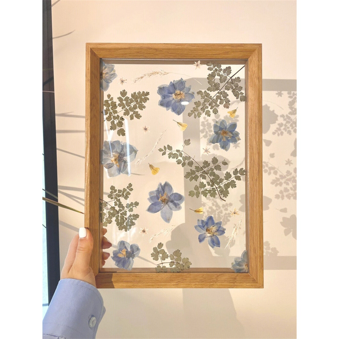 July Birth Flower Frame, Pressed Larkspur Flowers Wooden Frame ...