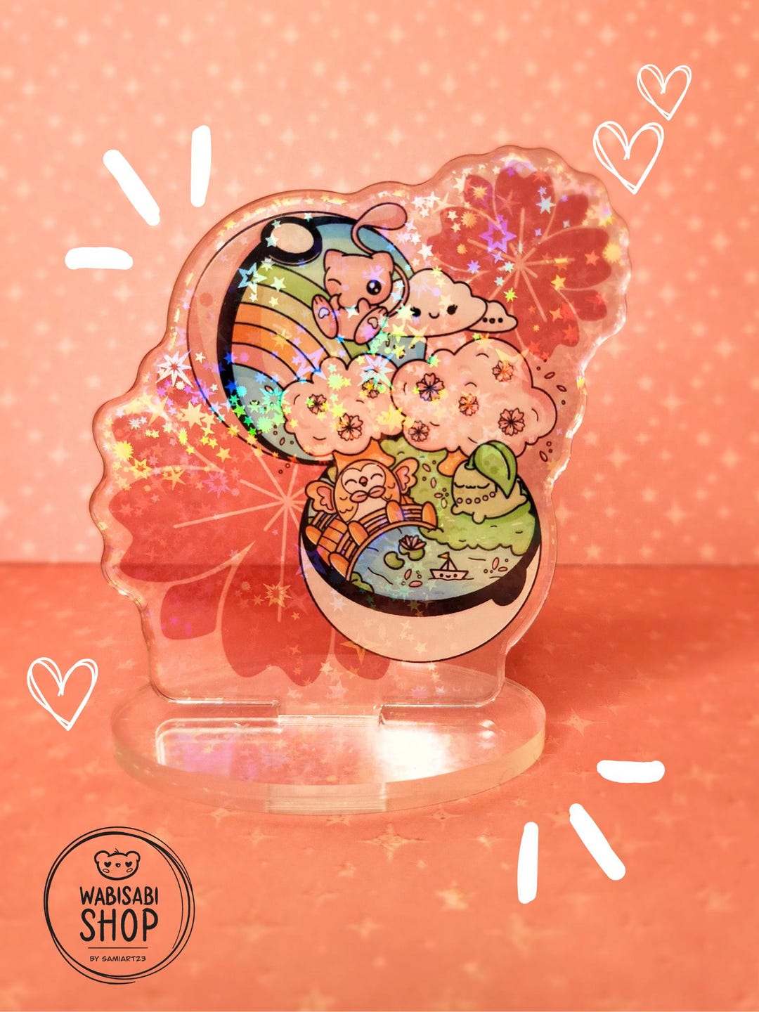 Mew Glitter Standee | Kawaii Acrylic Figure Desk Decor | Cute Pokemon ...