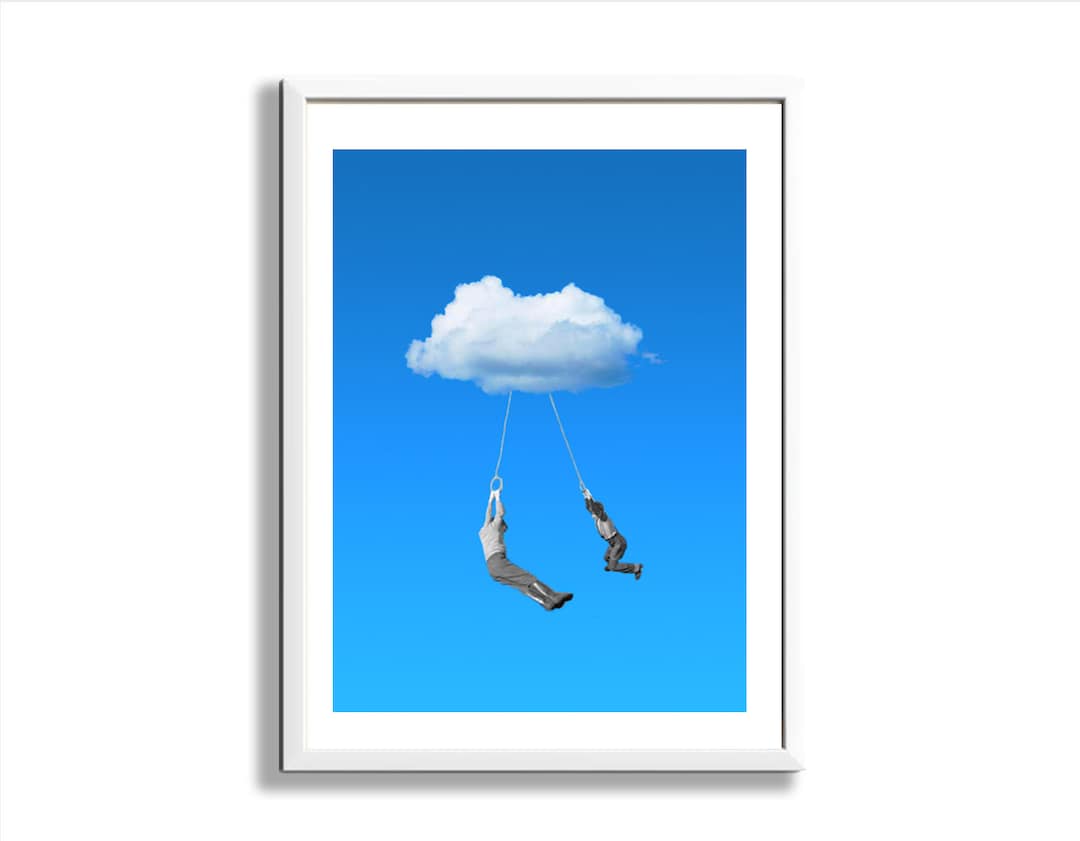 Cloud Nine Art Print, Retro Collage Art, Minimalist Art Poster, Vintage ...