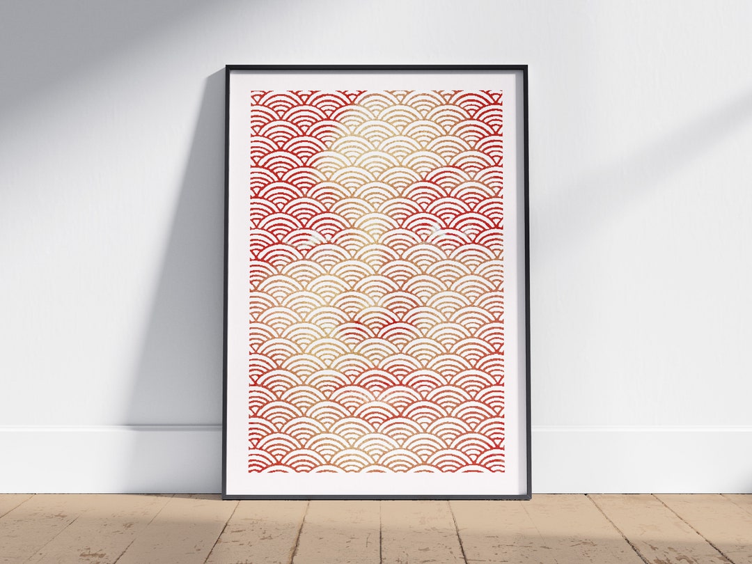 Seigaiha Retro Print, Trippy Wall Art, Japanese Wave Pattern, Optical ...