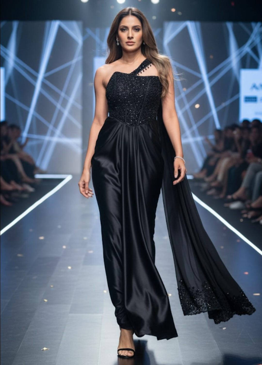 Alveera Black Sequence Saree Prom Gown/saree/gown/sequence Saree ...