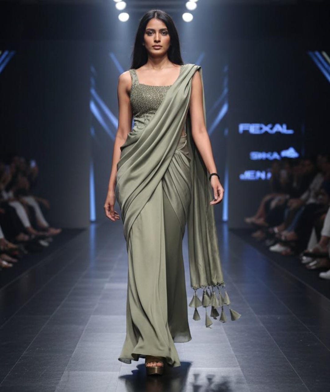 Ayesha Green Saree With Corset Pre Pleated Saree Pre Draped Saree With ...
