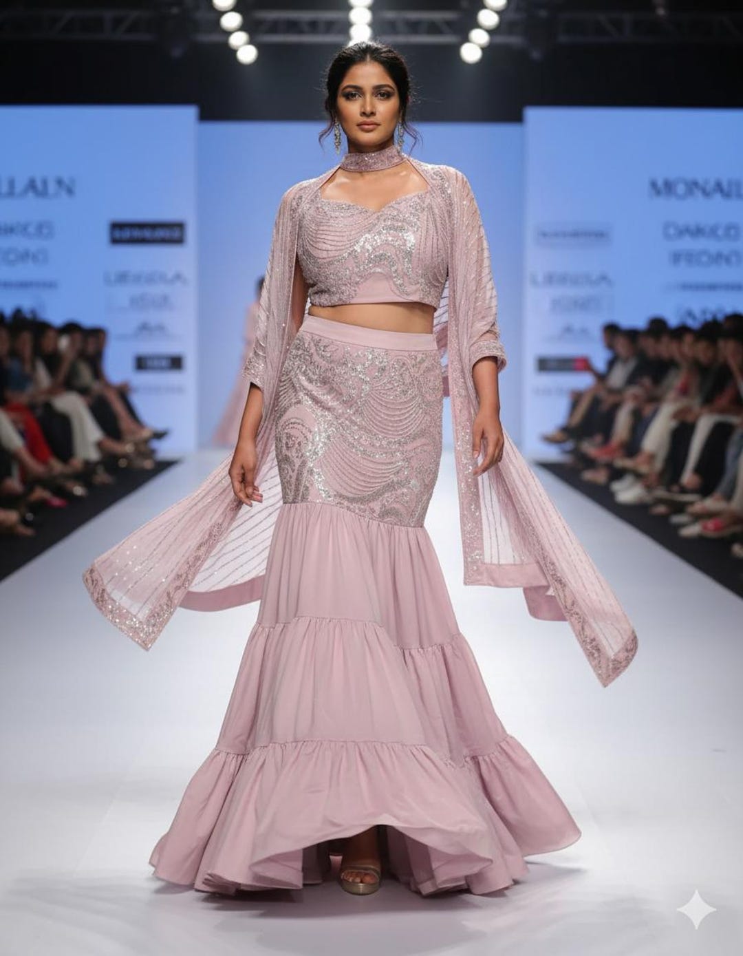 Noor-e-afsha Indian Blush Pink Fish Cut Lehenga With Sequined Pearl ...