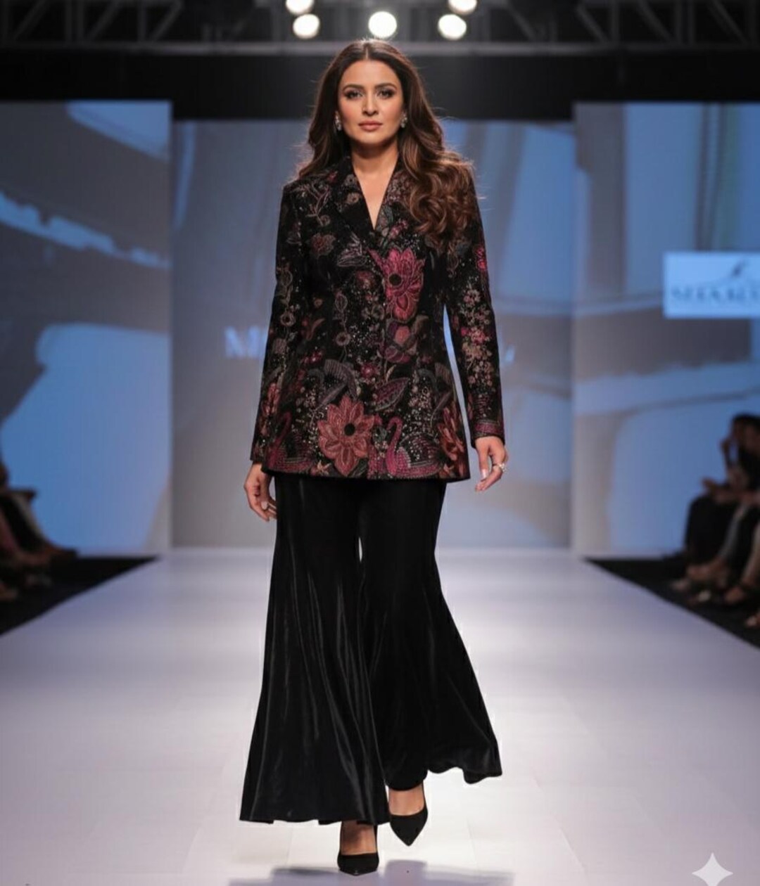 Alveera Black Velvet Indian Pakistani Designer Kurta Palazzo Suit ...
