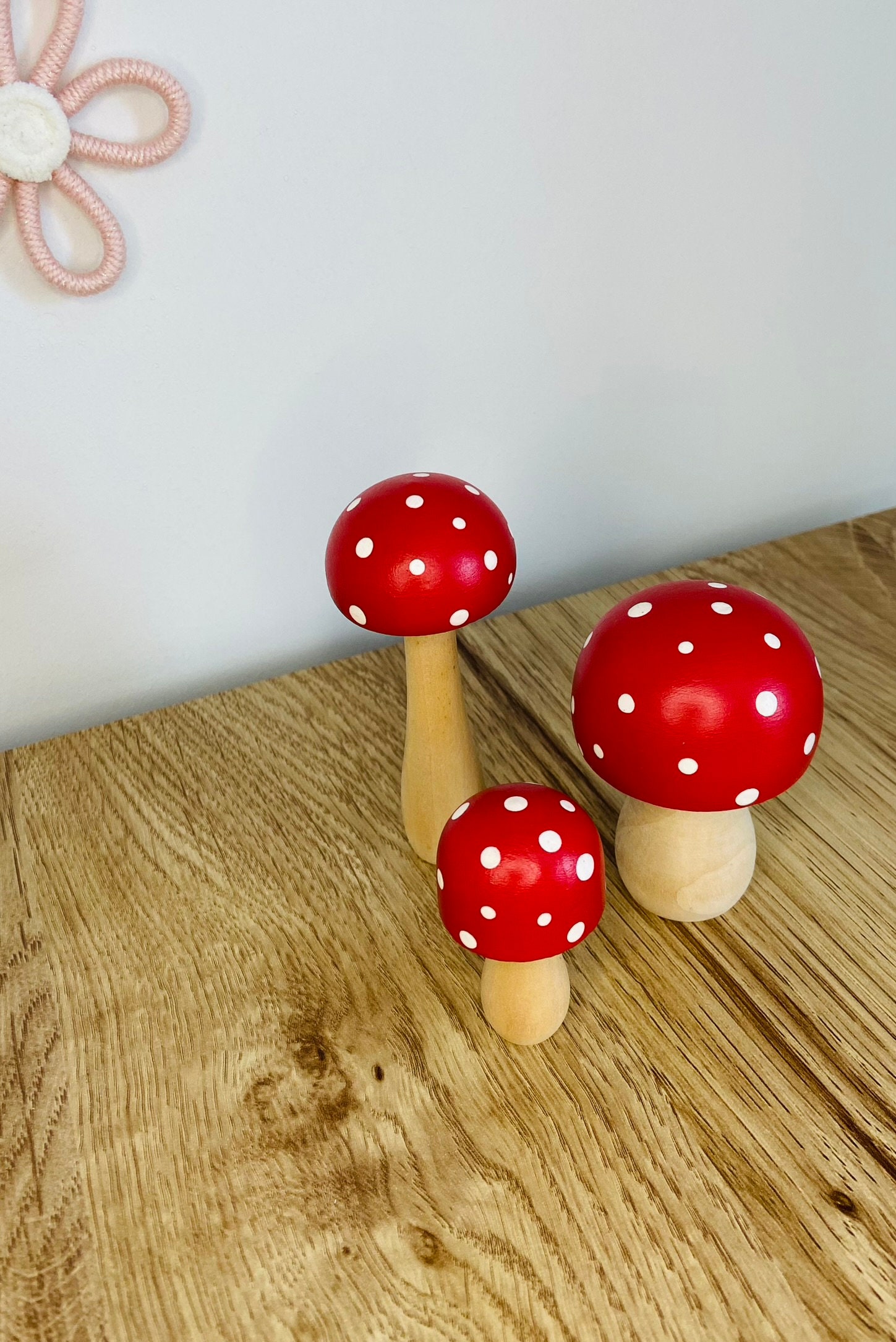 Hand Painted Wooden Toadstools. Set of 3 Red and White Spot - Etsy