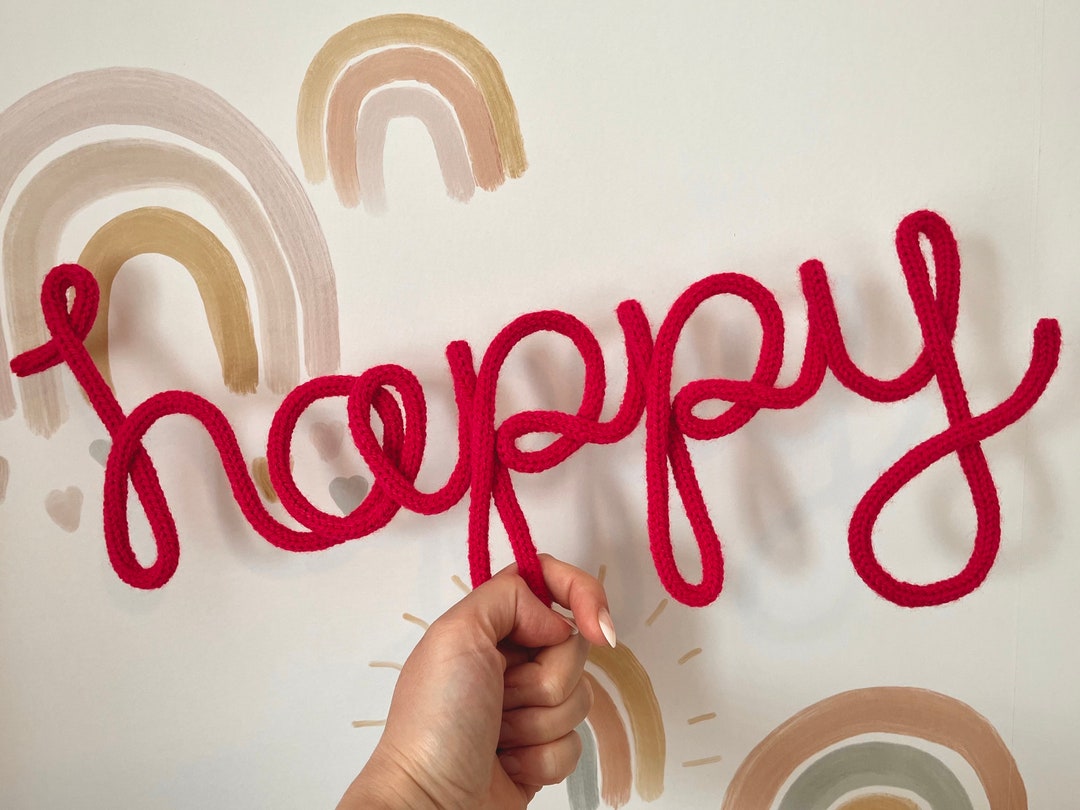 Knitted Wire Happy Sign, Icord Happy Sign, Knitted Wire Wall Sign, Home ...