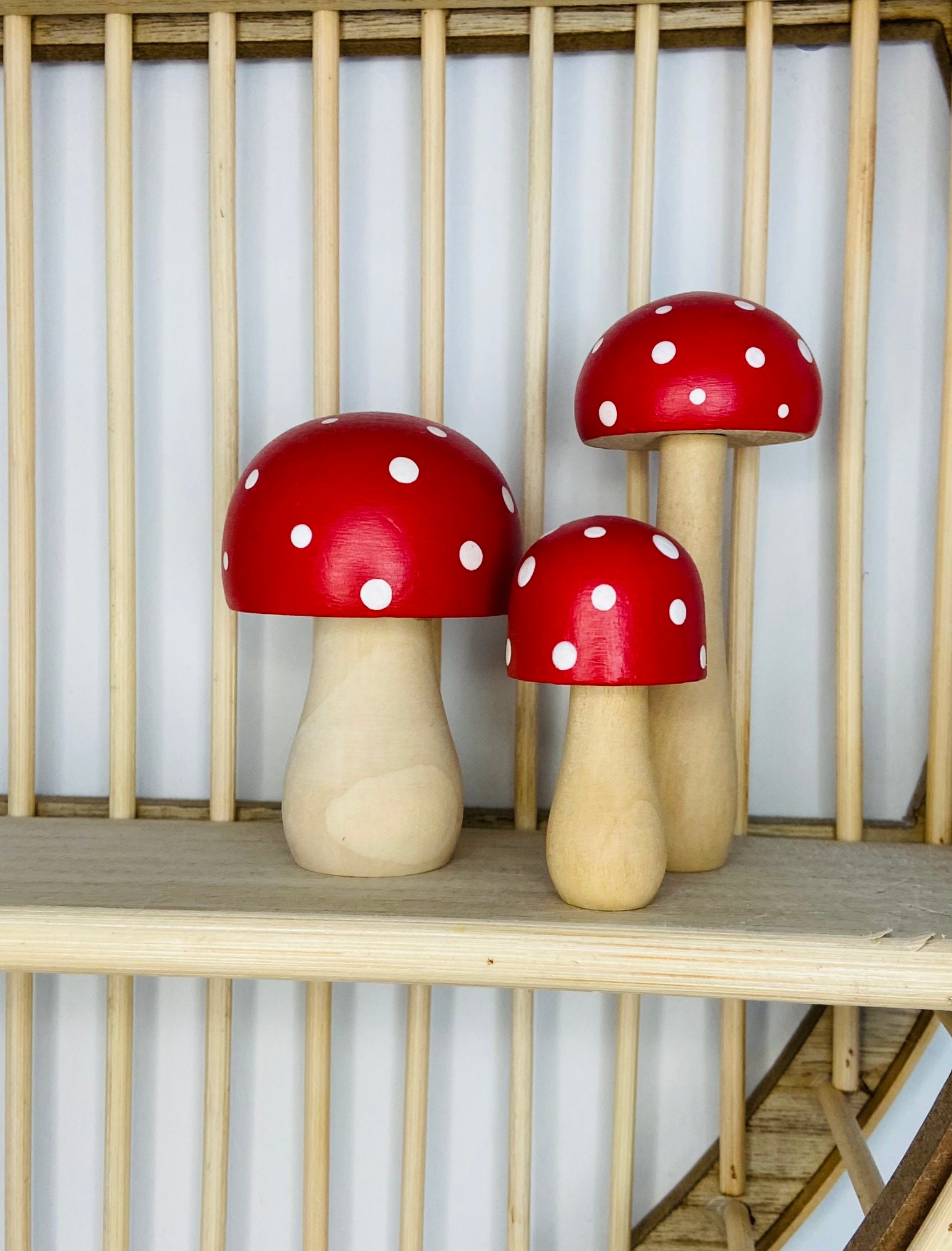 Hand Painted Wooden Toadstools. Set of 3 Red and White Spot - Etsy