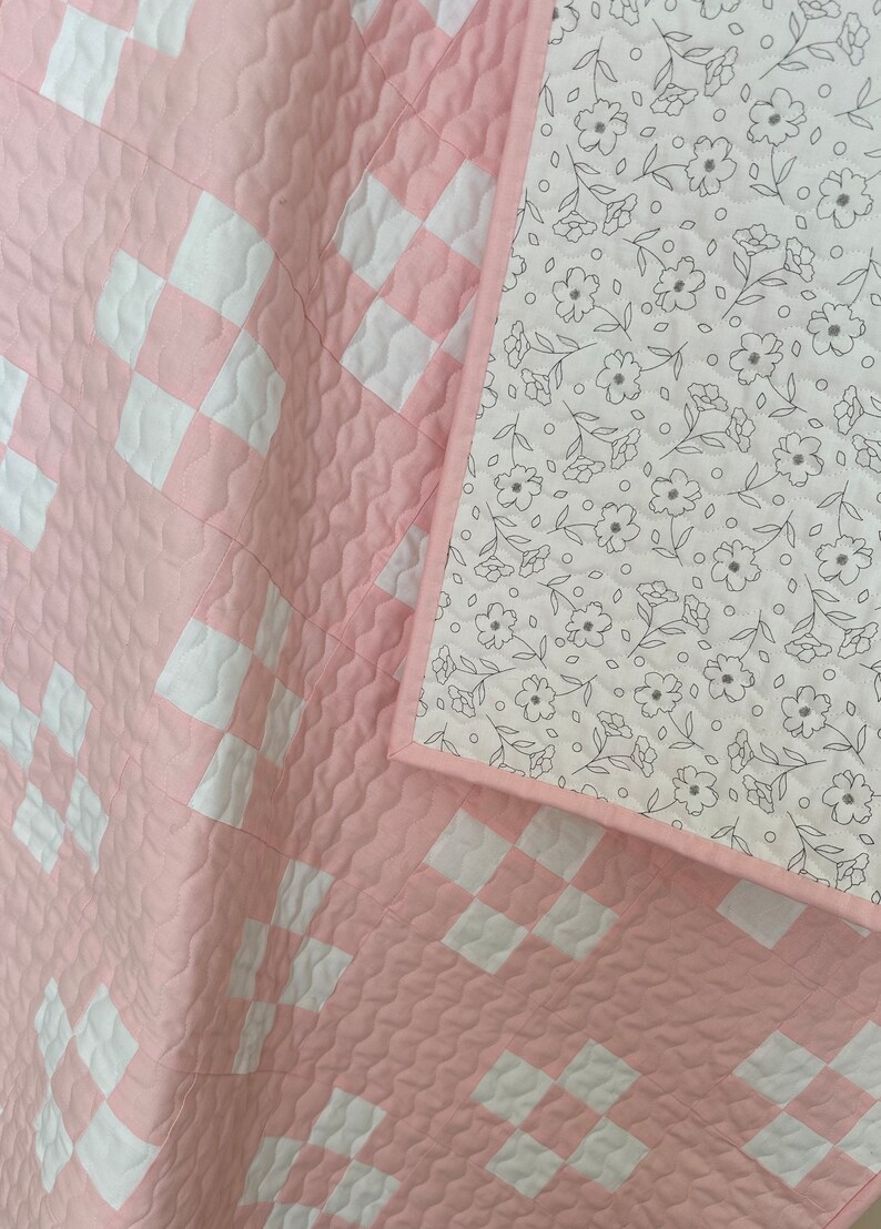 Handmade Baby Girl Quilt, Nine Patch Pattern, Pink and Cream, Modern ...