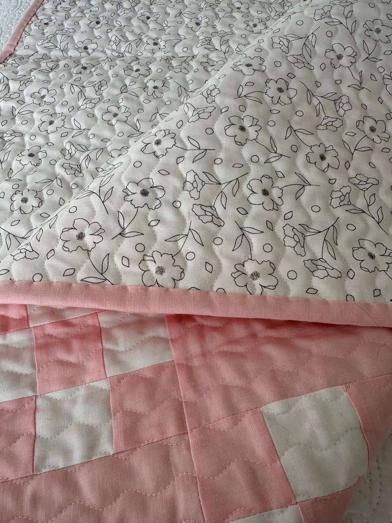 Handmade Baby Girl Quilt, Nine Patch Pattern, Pink and Cream, Modern ...