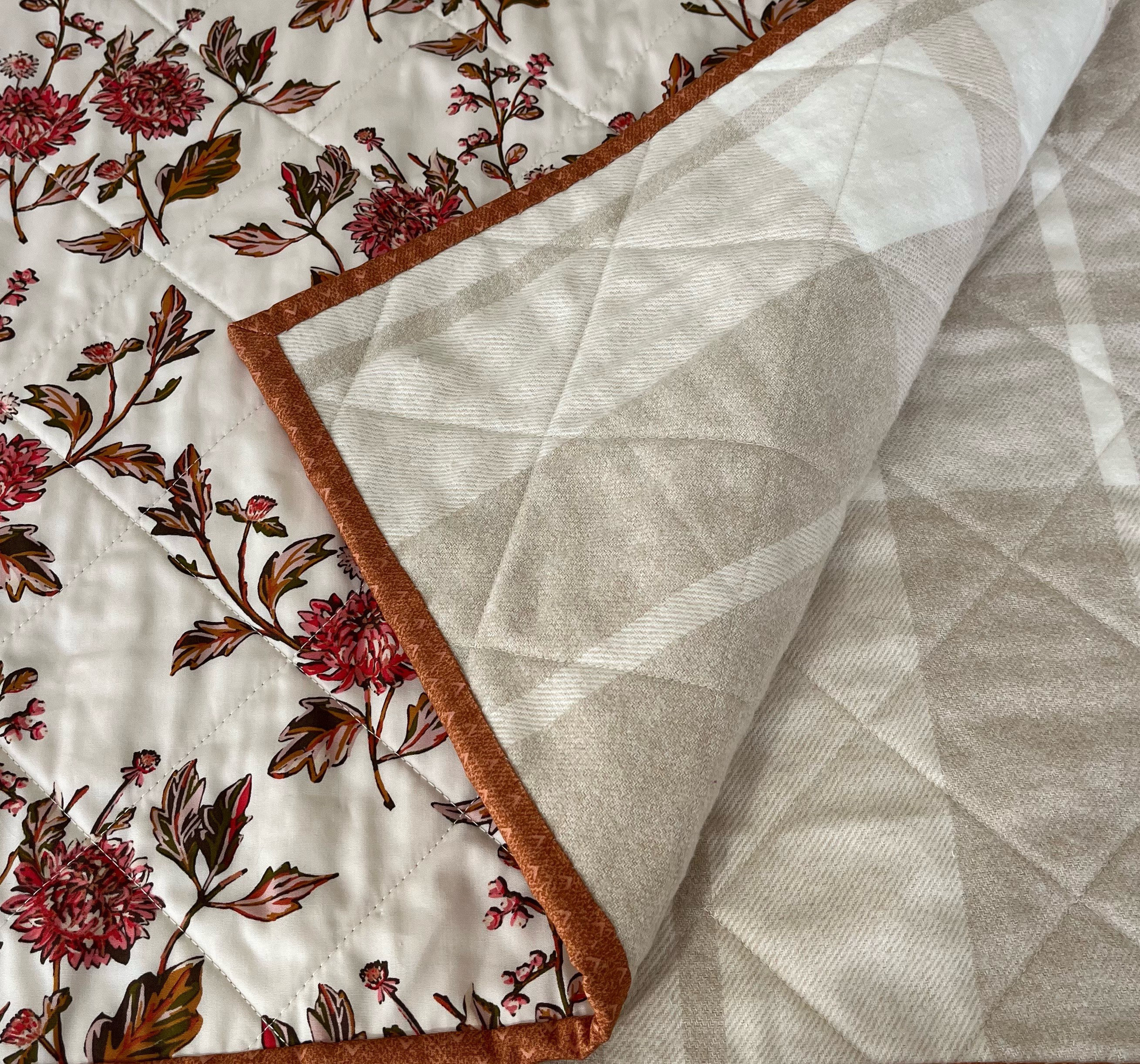 Modern Whole Cloth Baby Girl Quilt, Vintage Floral Design, Flannel ...