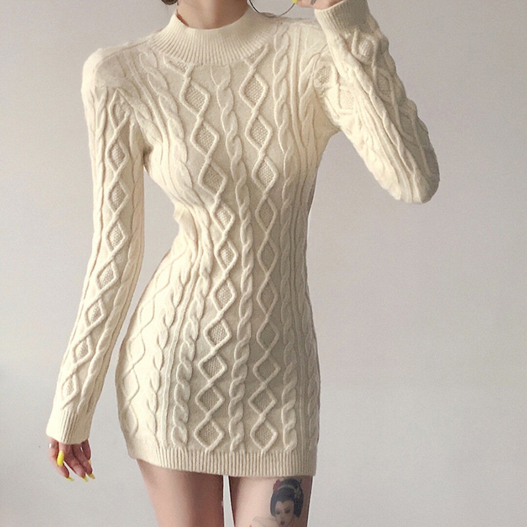Women's Long Sleeve Knitted Sweater Dress Winter Knitted - Etsy