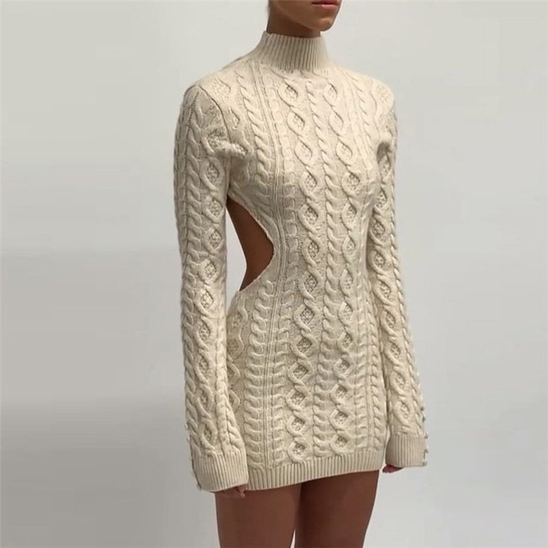 Womens Long Sleeve Knitted Sweater Dress Winter Knitted Etsy
