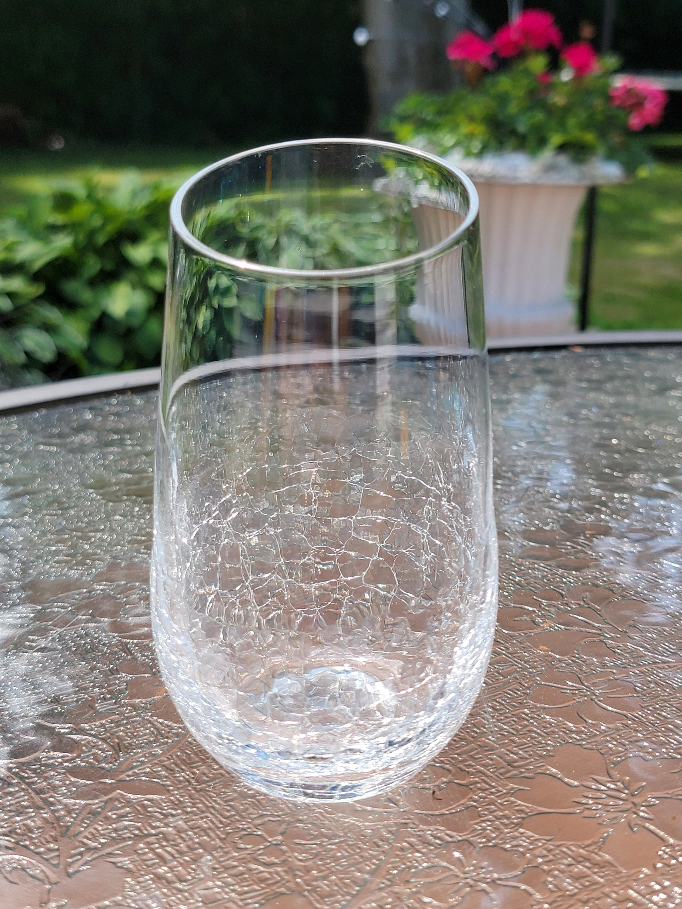 Pier 1 Angled Rim Crackle Clear Tall Flat Tumbler Drinking Glass Pier 1 ...
