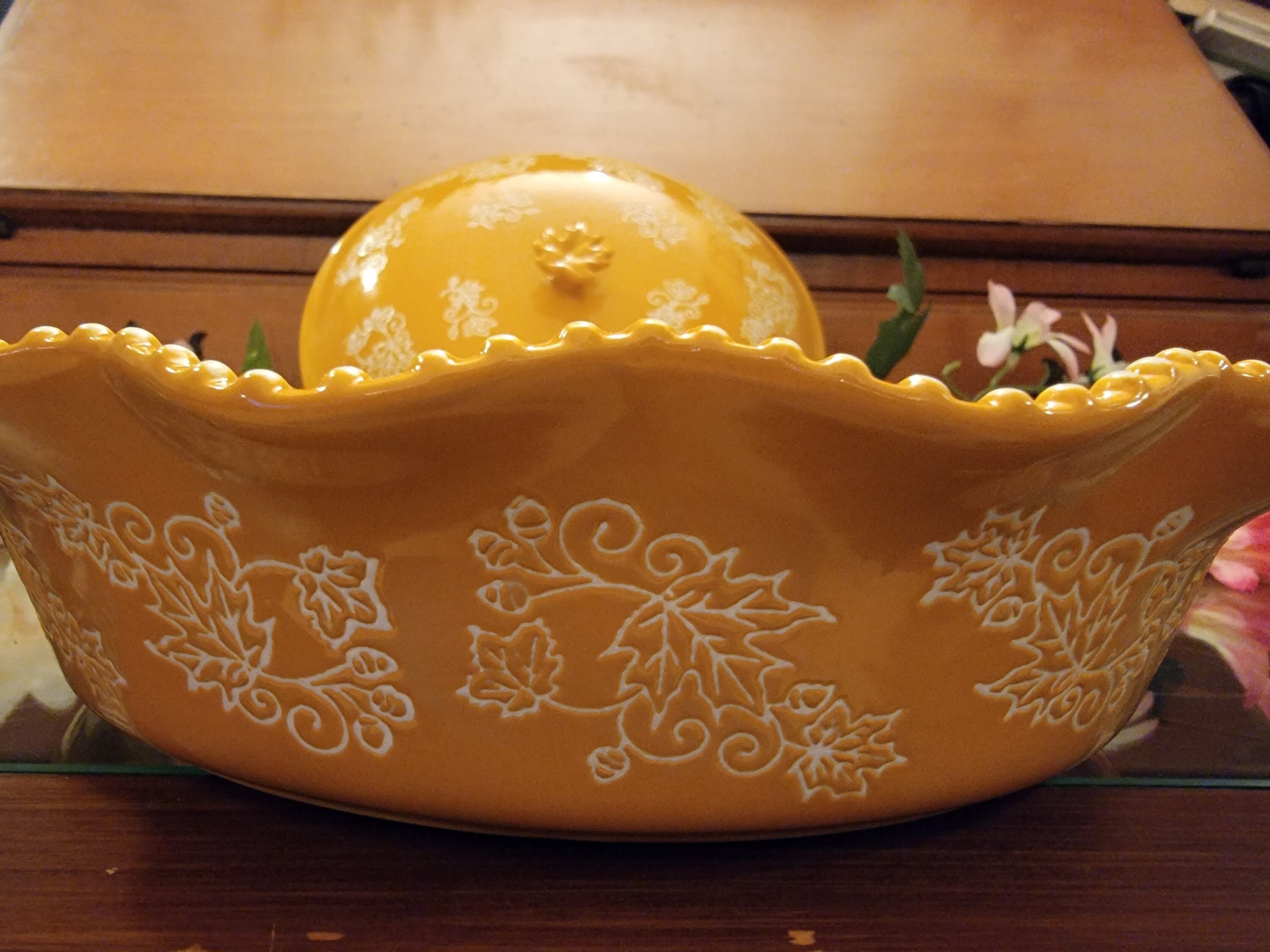 Gift Idea Temptations by Tara floral Lace Yellow Ceramic Stoneware ...