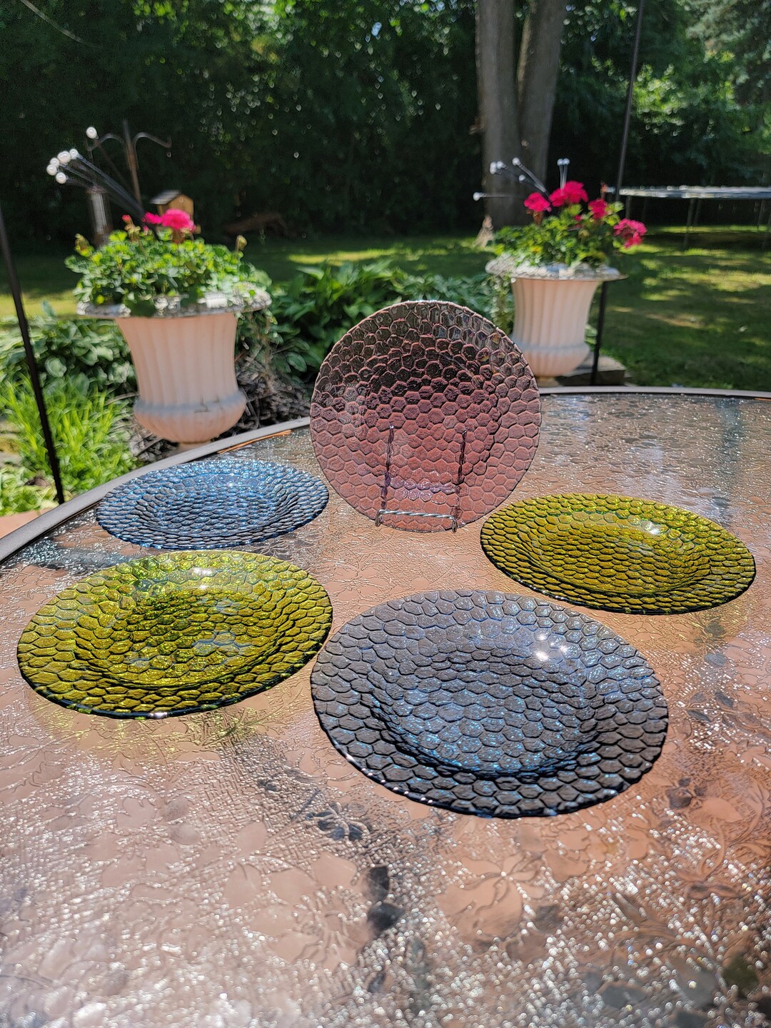 Glass Salad Plates honeycomb by Winterthur Vintage Multi-color Glass ...