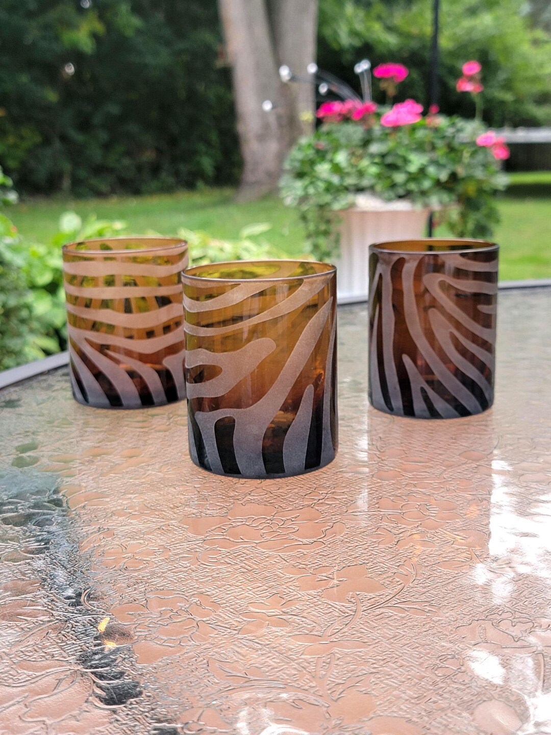 Zebra Print Hand Blown Double Old Fashioned Drinking Glasses "wildlife ...
