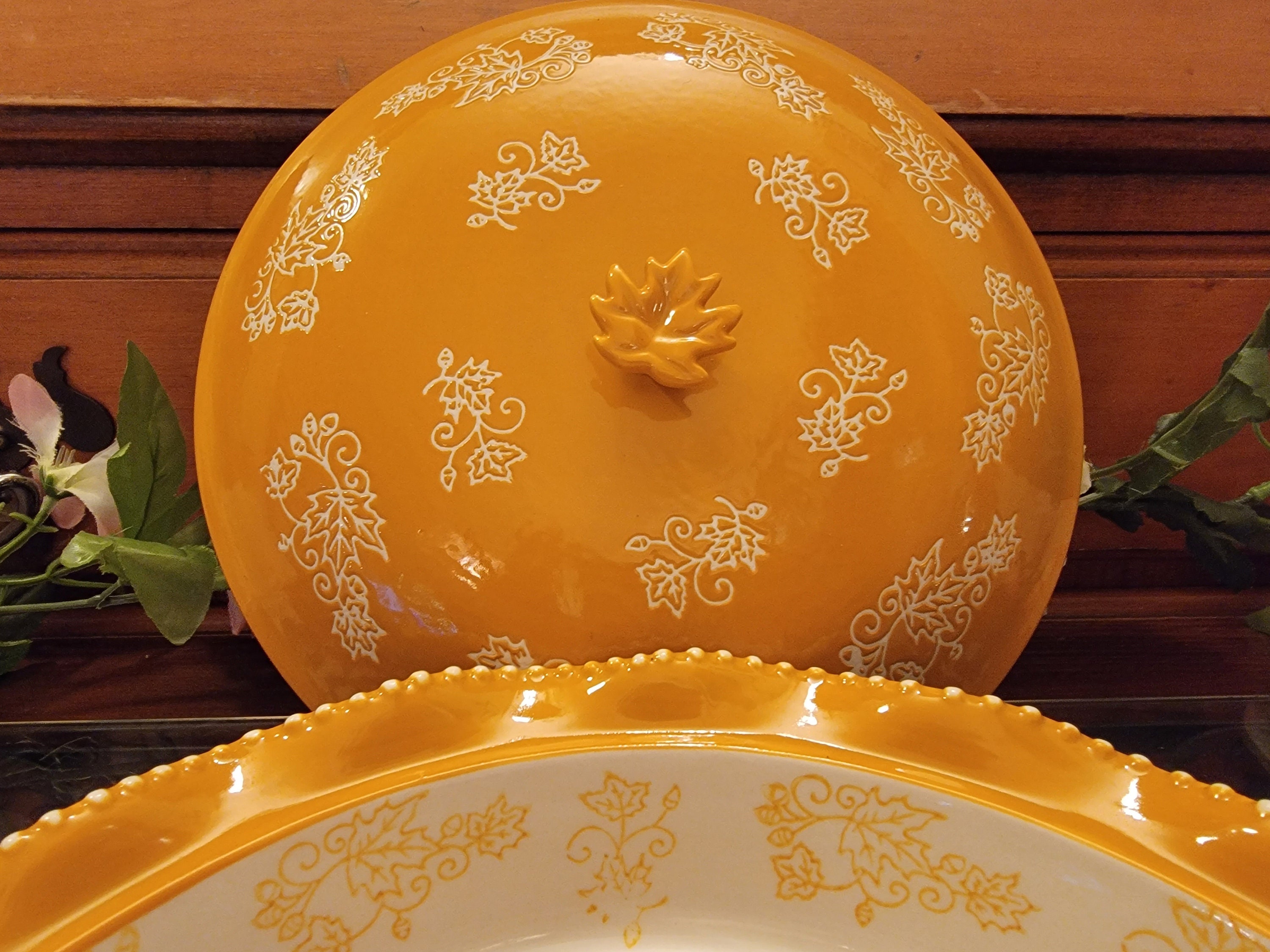 Gift Idea Temptations by Tara floral Lace Yellow Ceramic Stoneware ...