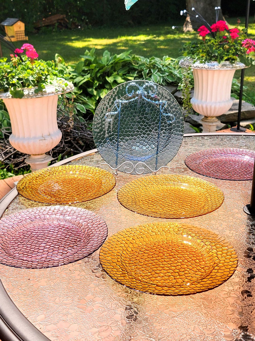Glass Dinner Plates "honeycomb" by Winterthur- Vintage Multi-color ...