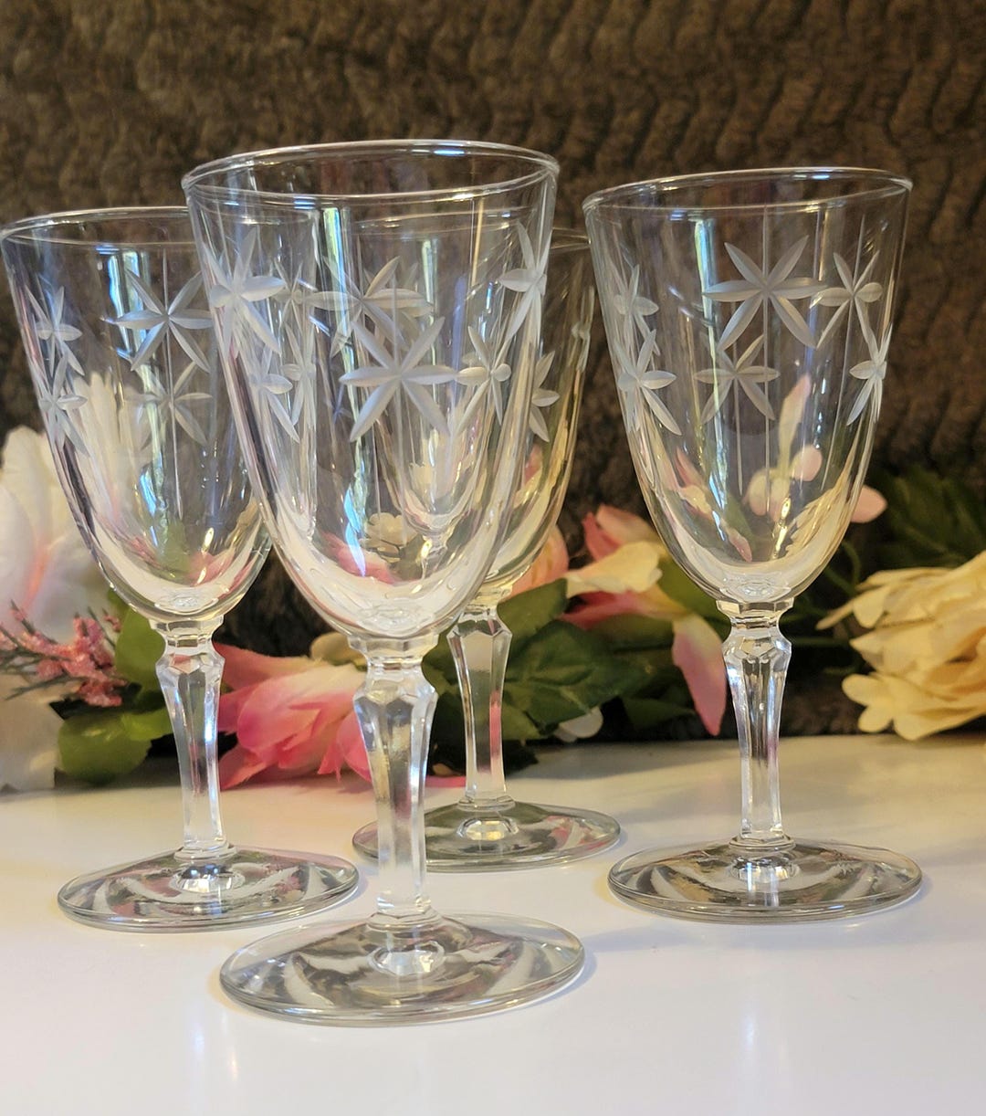 Vintage Libbey Crystal Wine Glasses, Etched Starburst, Set of 4 - Etsy