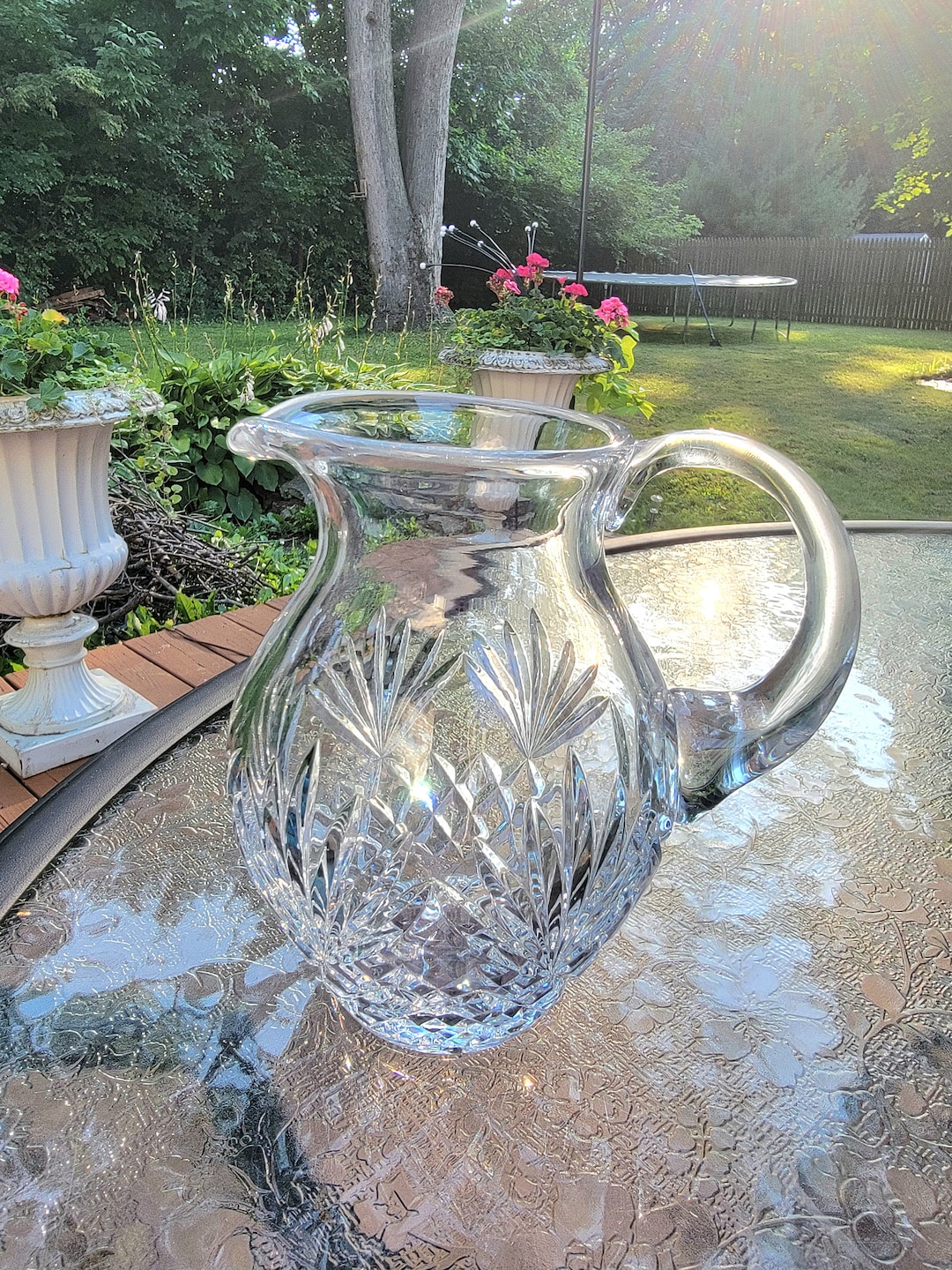 Crystal Glass Pitcher Godinger pineapple Vintage 48 Ounce Hand Blown ...