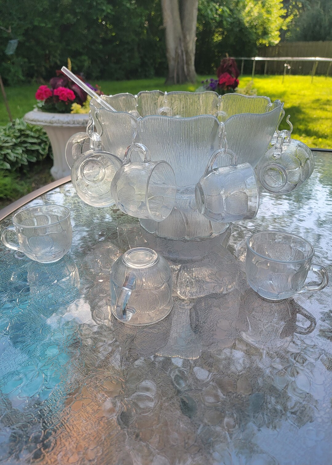 Arcoroc fleur Vintage 15 Piece Pressed Glass Complete Punch Bowl Set ...