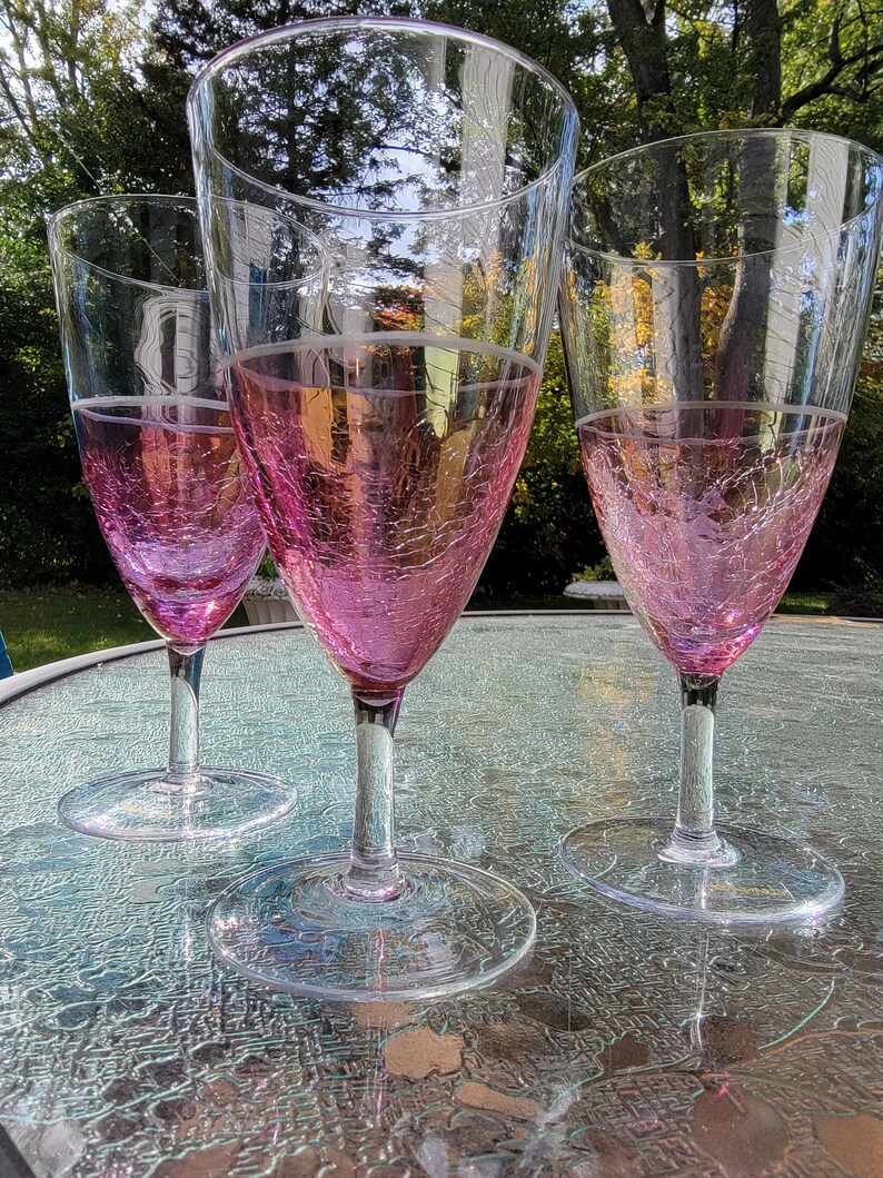 Gift Idea Elements Fluted Wine Glasses Vintage Purple Crackle Hand ...