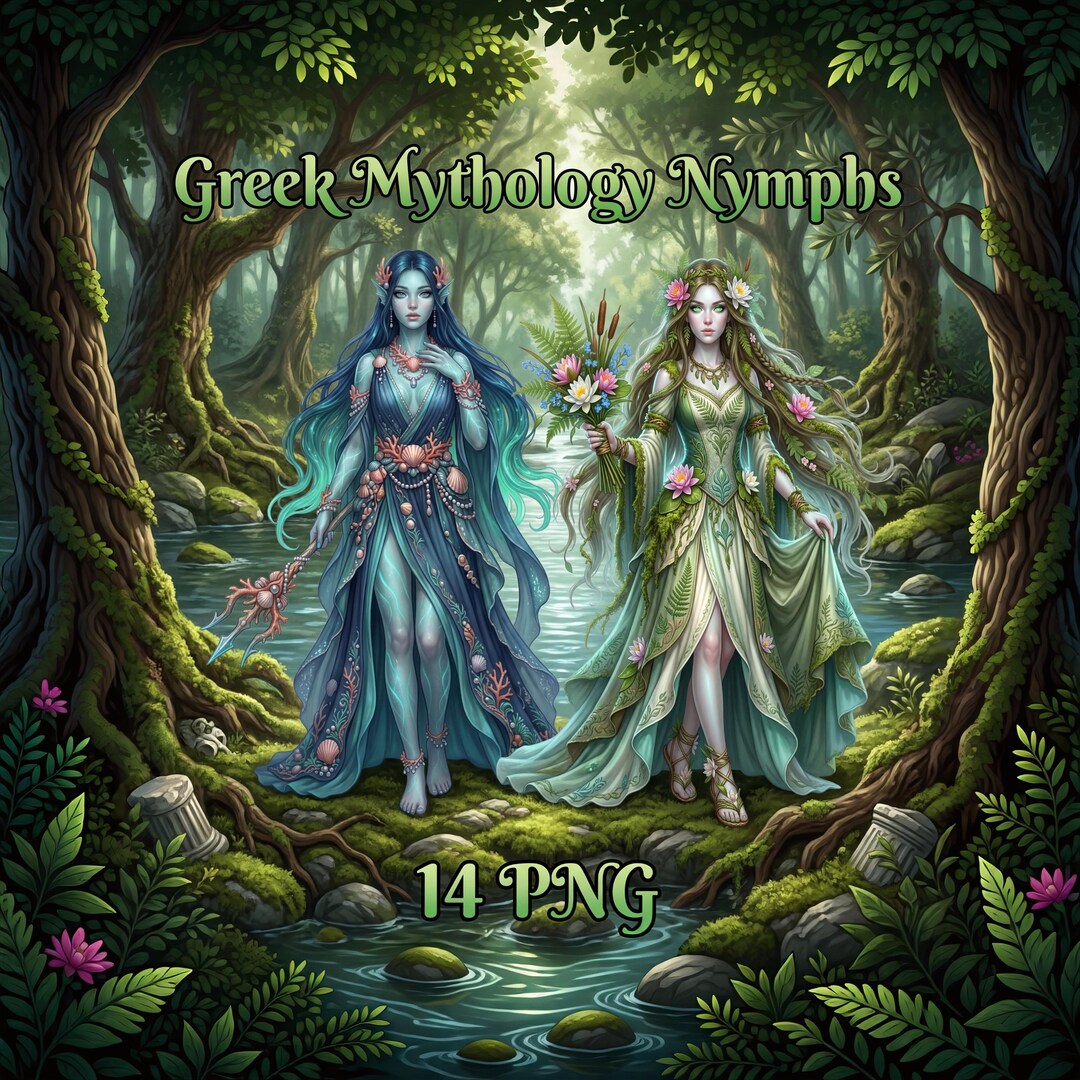 Greek Mythology Nymphs Clipart | 14 Fantasy Nature Spirits PNG Bundle ...