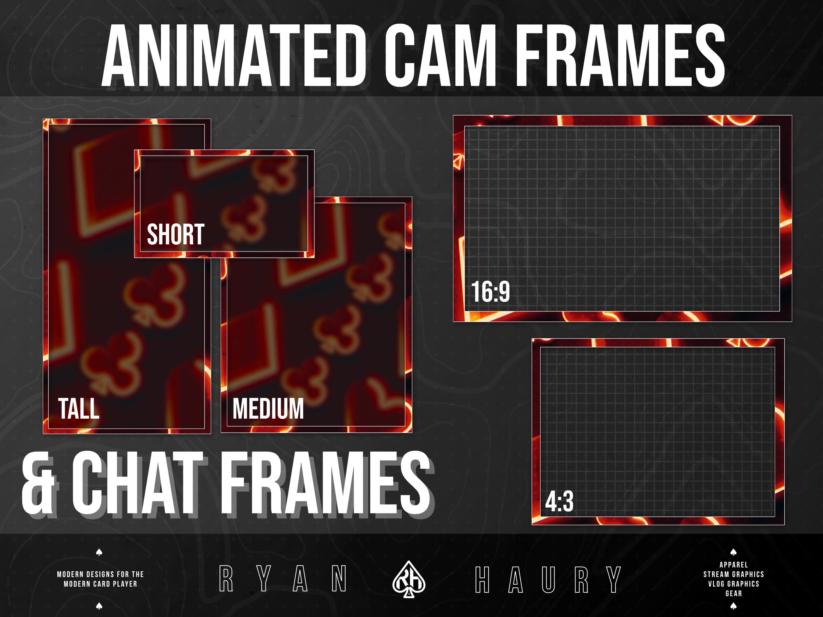 Animated Poker Livestream Overlays Neon Fireball Suits Theme Poker ...