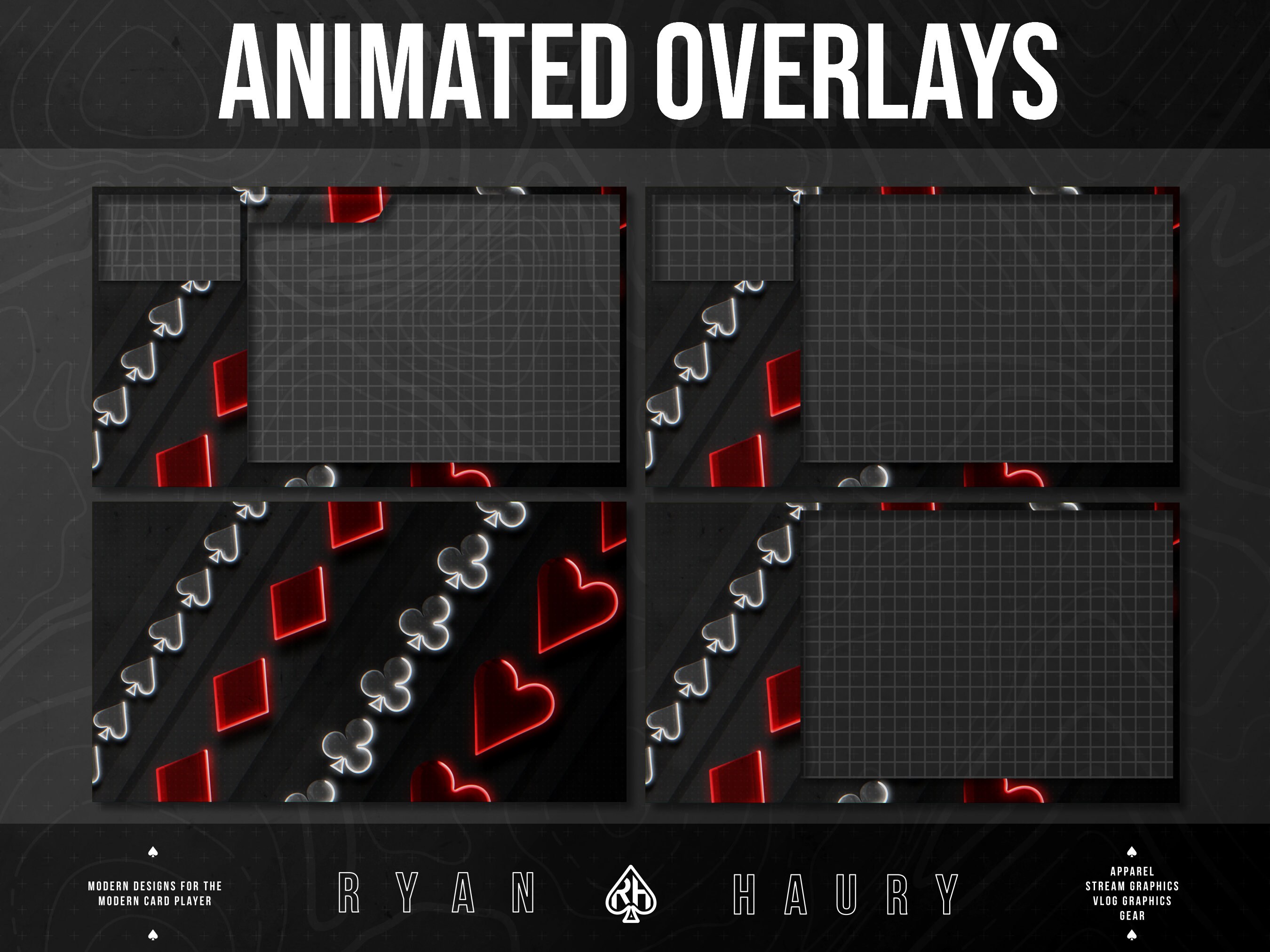 Animated Poker Livestream Overlays Neon Suits Theme Poker Content ...