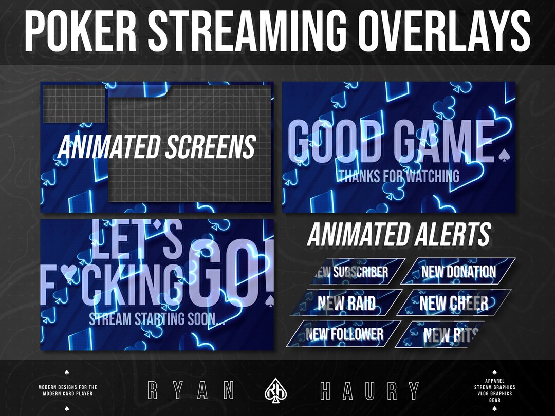 Animated Poker Livestream Overlays Neon Electric Blue Suits Theme Poker ...