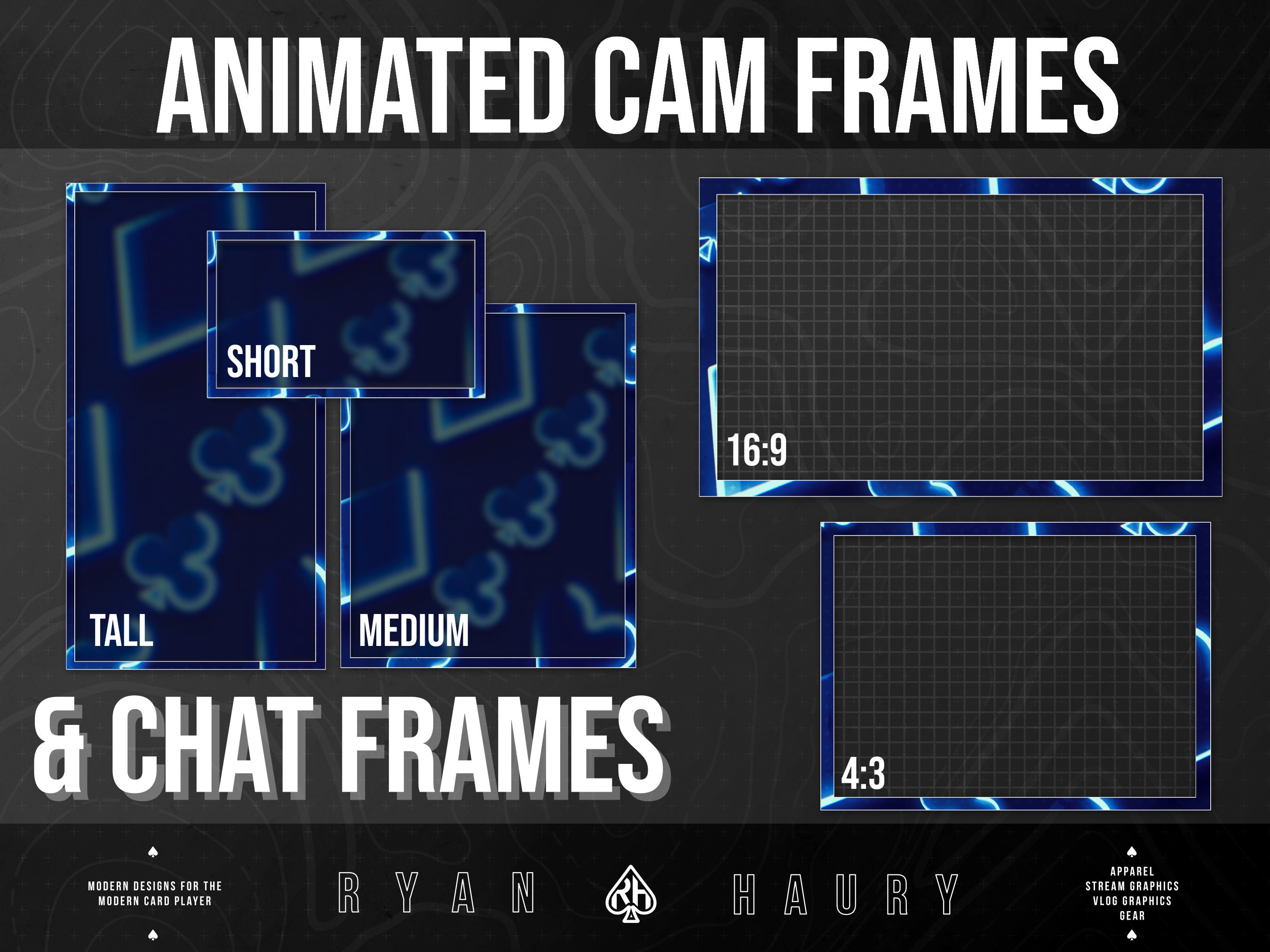 Animated Poker Livestream Overlays Neon Electric Blue Suits Theme Poker ...