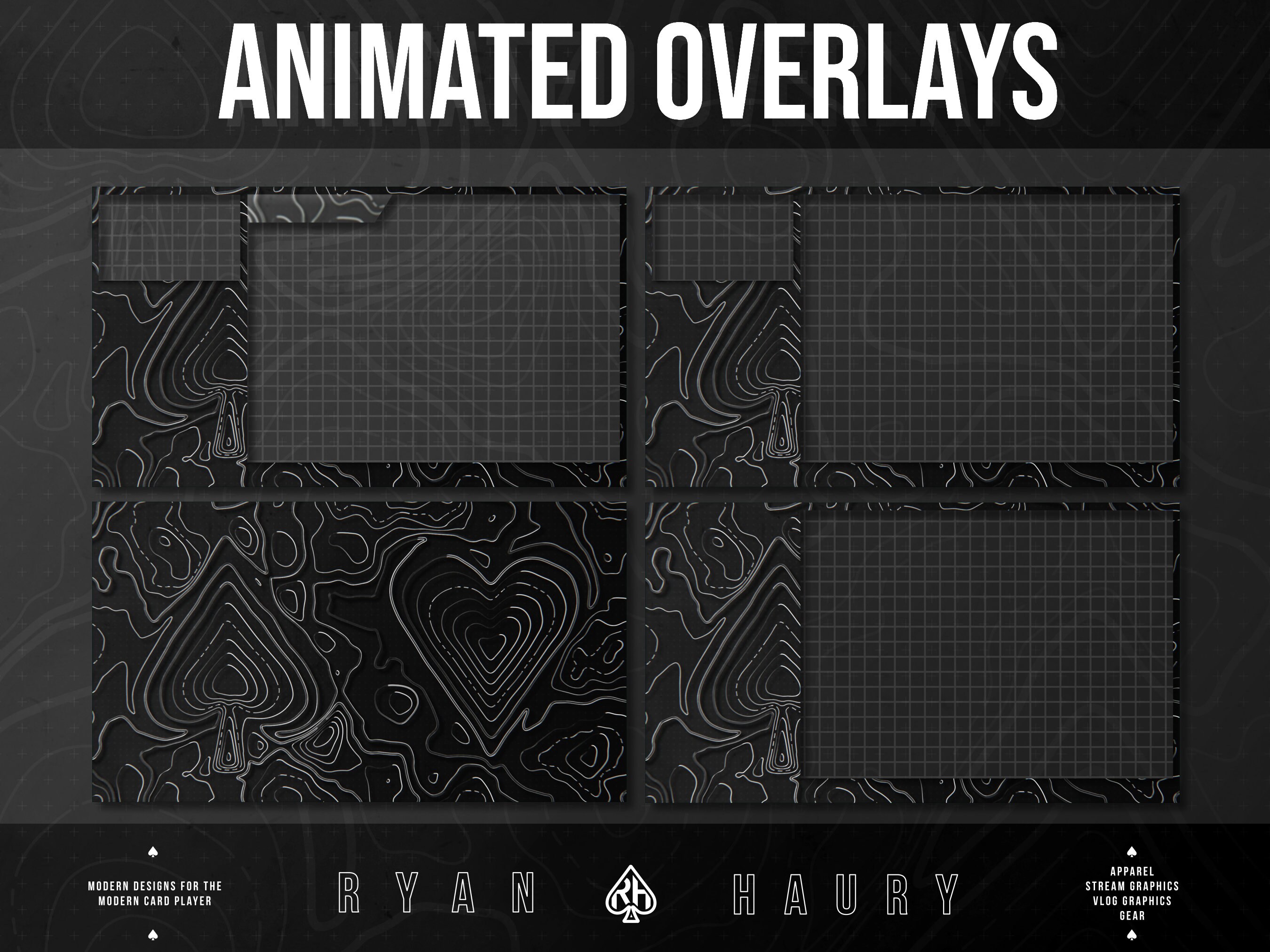 Animated Poker Livestream Overlays Topographic Map Playing Card Suits ...