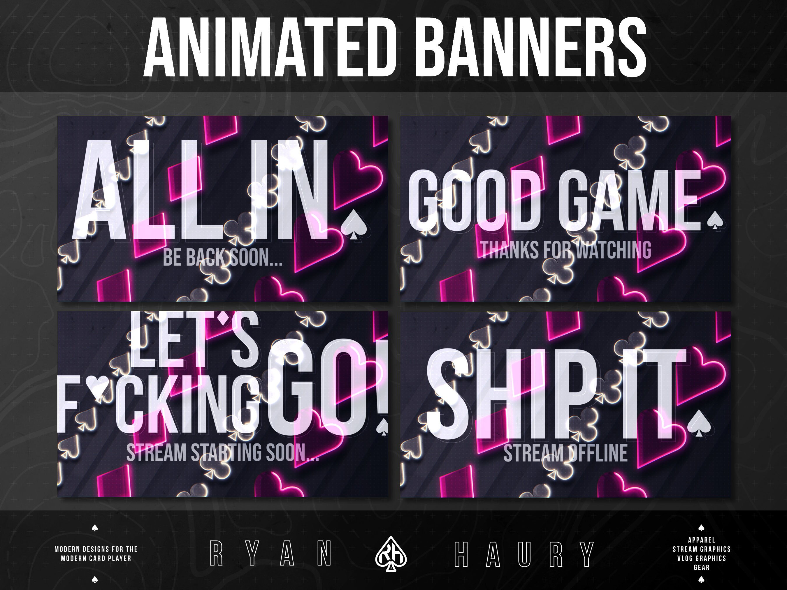 Animated Poker Livestream Overlays Neon Hot Pink Suits Theme Poker ...