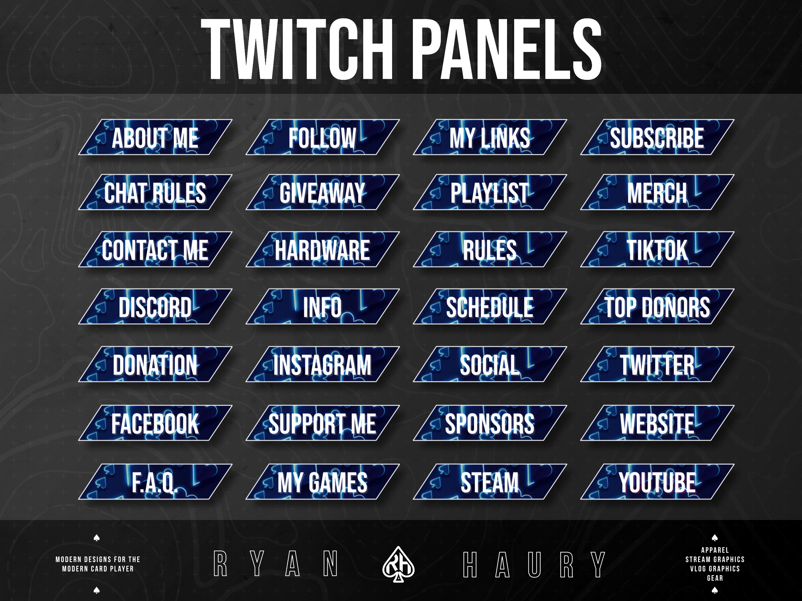 Animated Poker Livestream Overlays Neon Electric Blue Suits Theme Poker ...