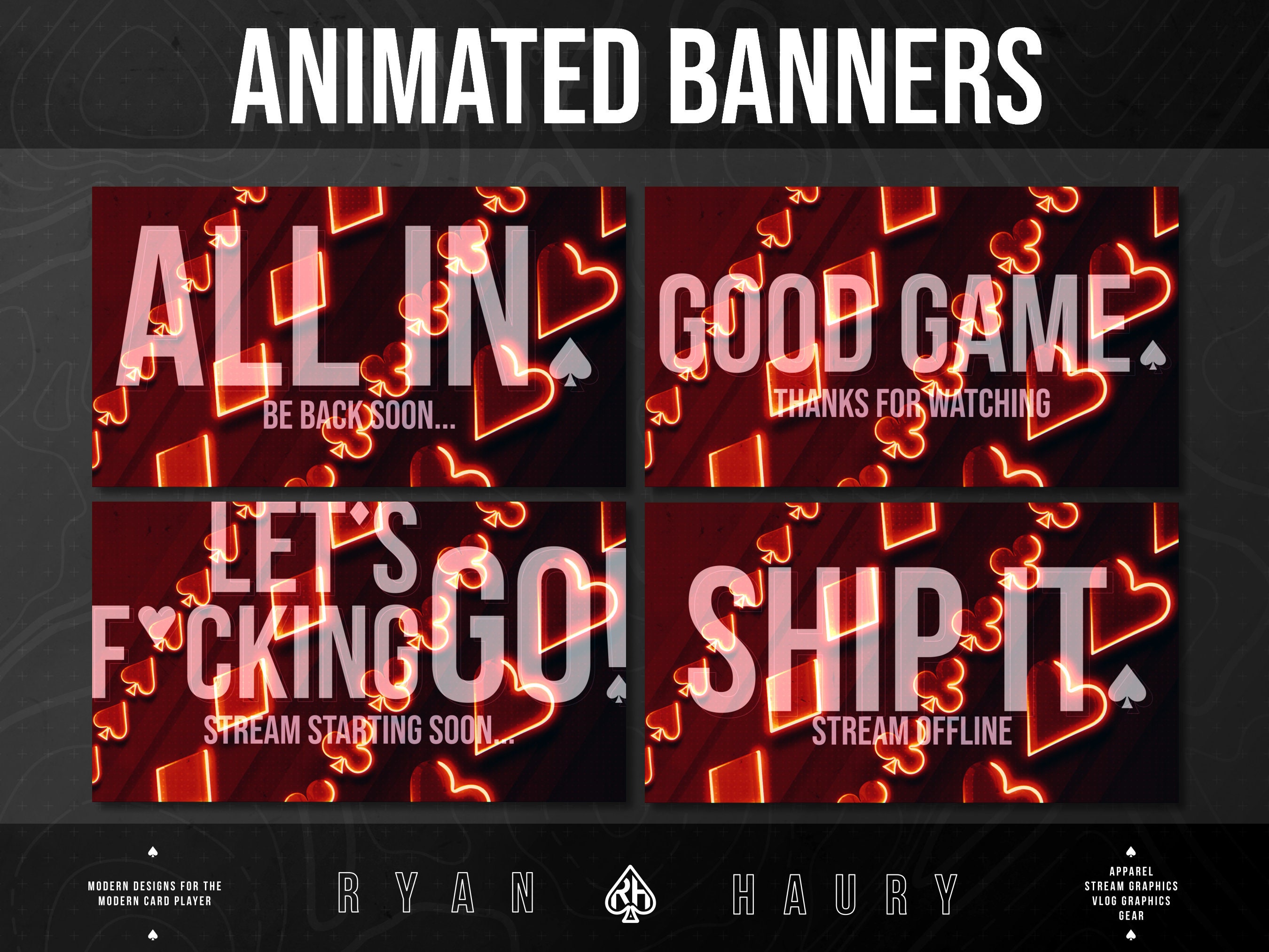 Animated Poker Livestream Overlays Neon Fireball Suits Theme Poker ...