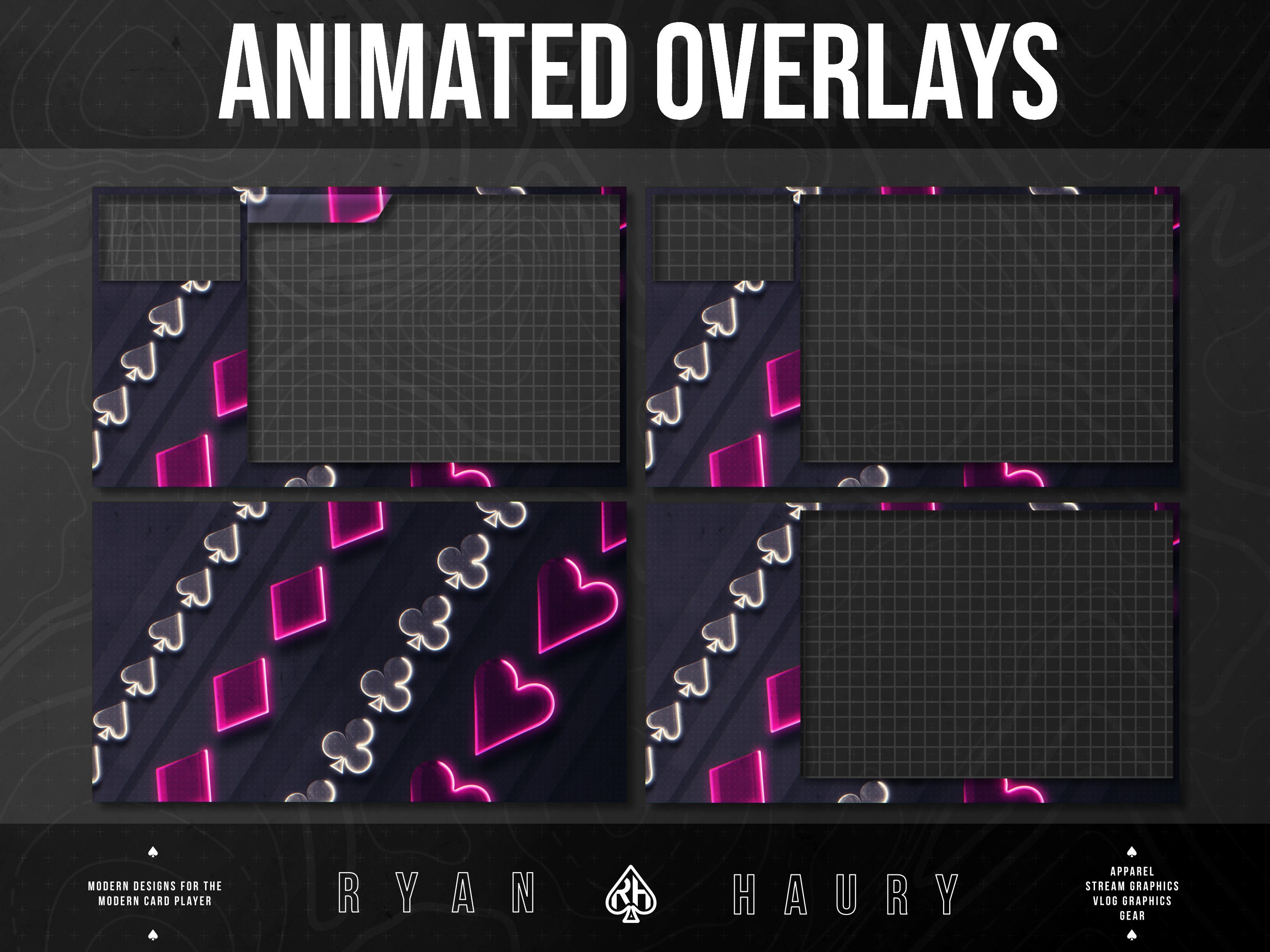 Animated Poker Livestream Overlays Neon Hot Pink Suits Theme Poker ...