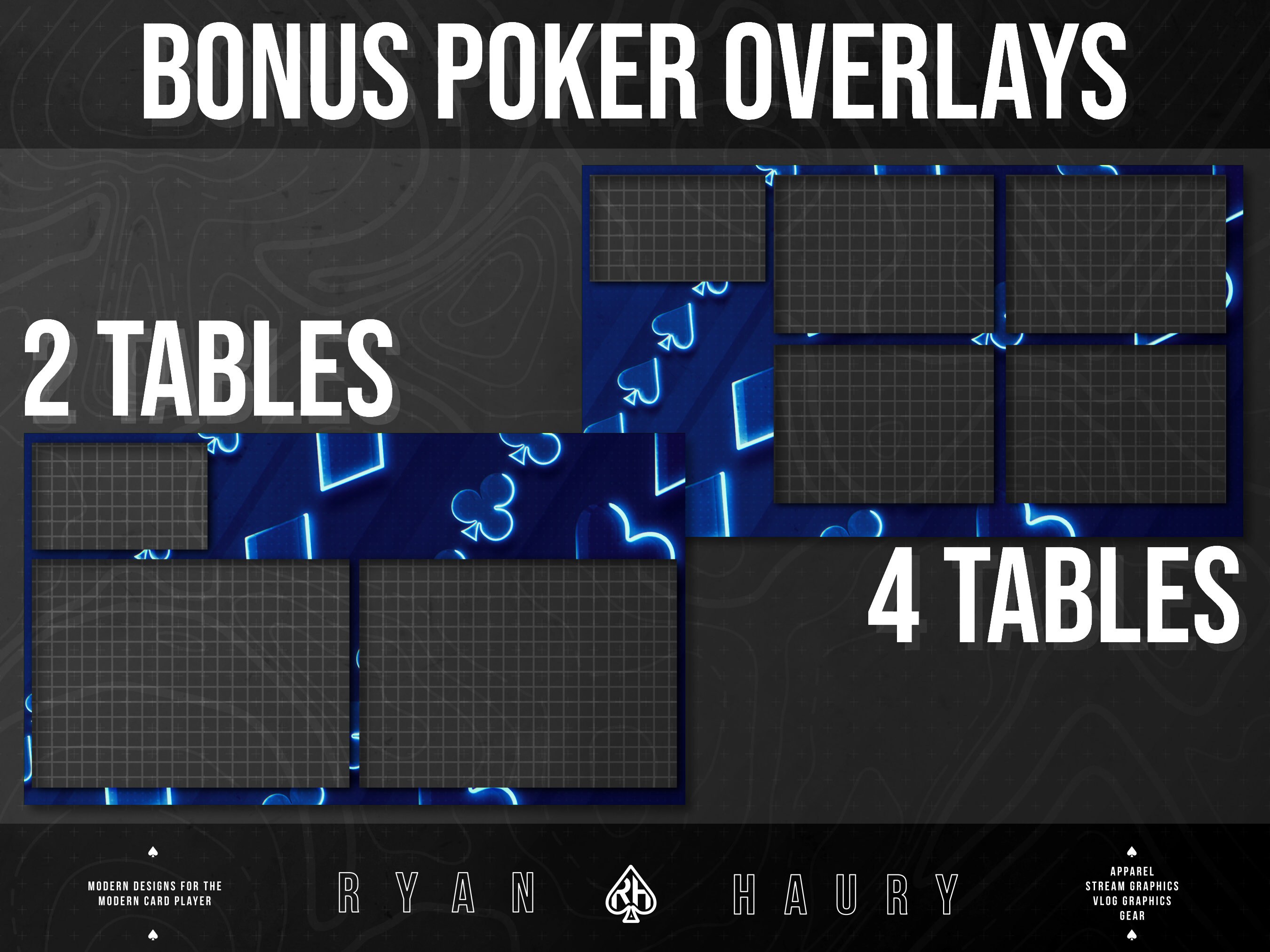 Animated Poker Livestream Overlays Neon Electric Blue Suits Theme Poker ...