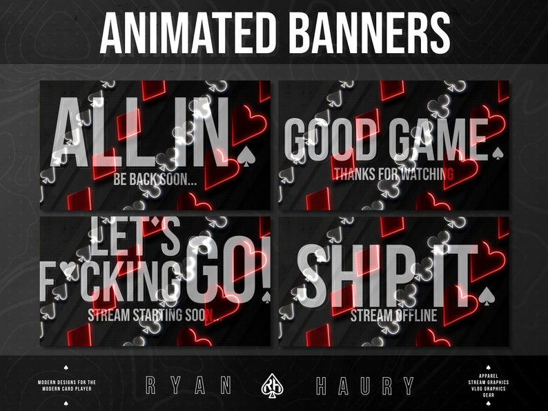 Animated Poker Livestream Overlays Neon Suits Theme Poker Content ...