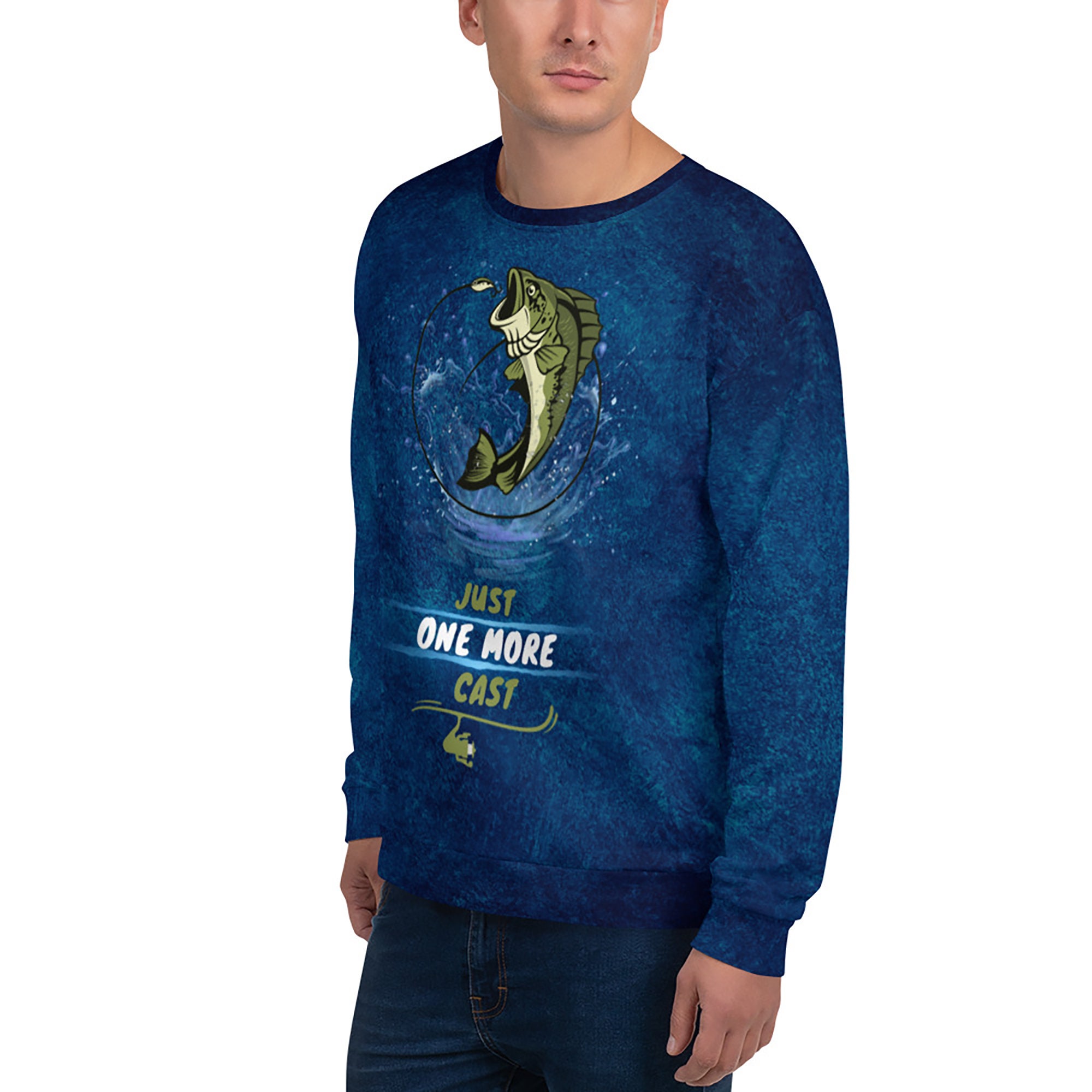 Funny Bass Fishing Sweatshirt, Just One More Cast Humorous Fisherman ...