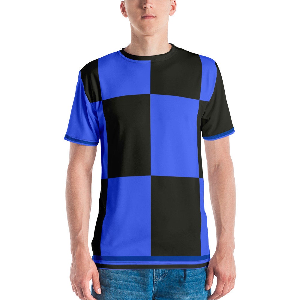 Men's Dark Blue Block Tshirt, Mens Color Block Shirt, Square Block T ...