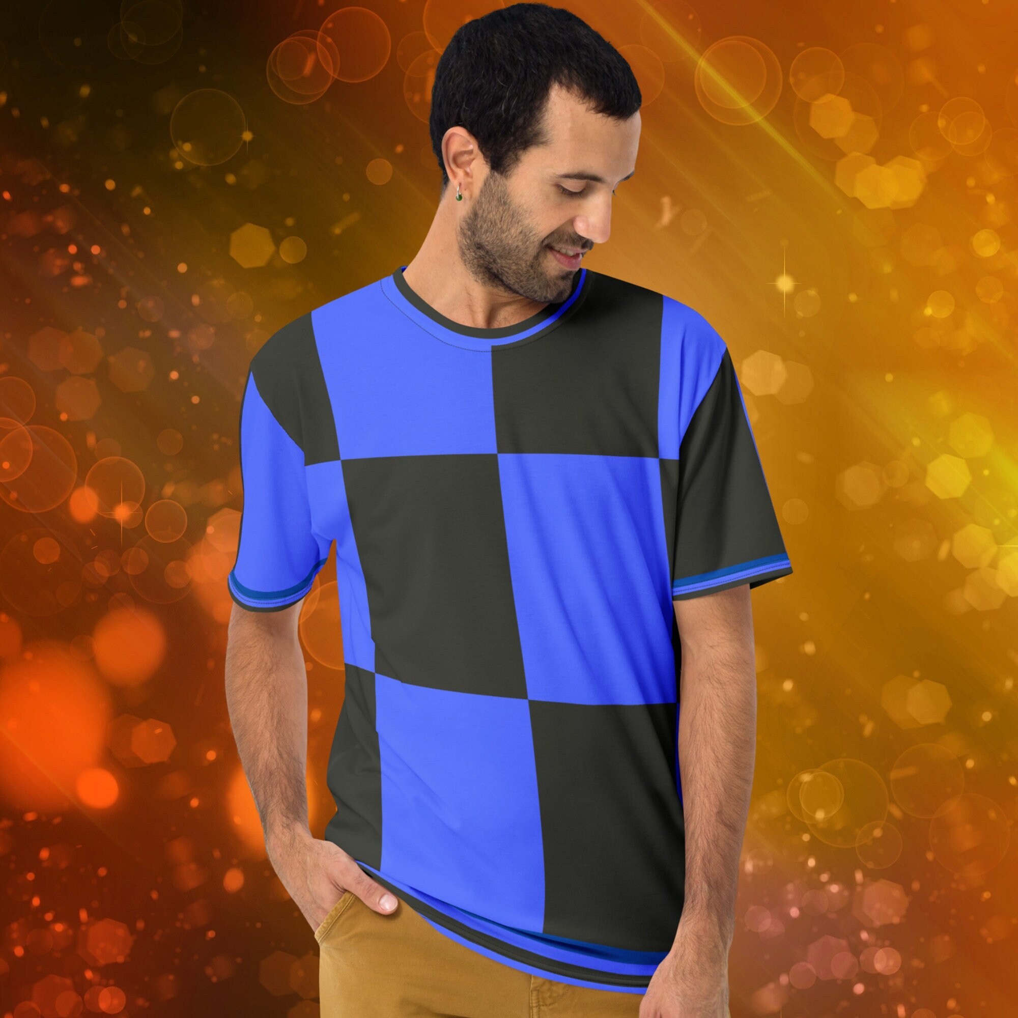 Men's Dark Blue Block Tshirt, Mens Color Block Shirt, Square Block T ...