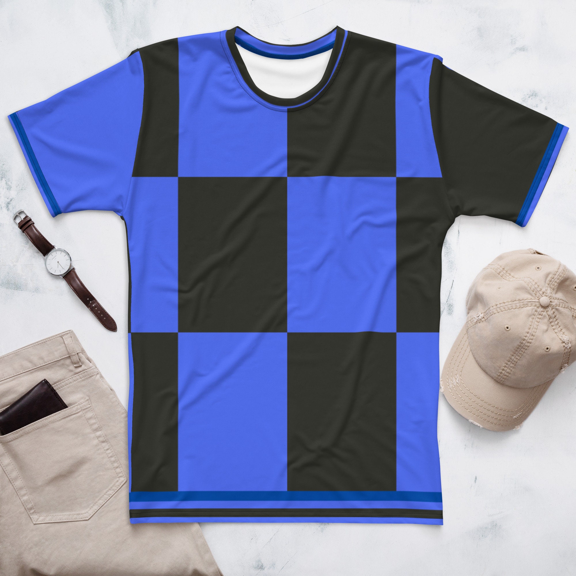 Men's Dark Blue Block Tshirt, Mens Color Block Shirt, Square Block T ...