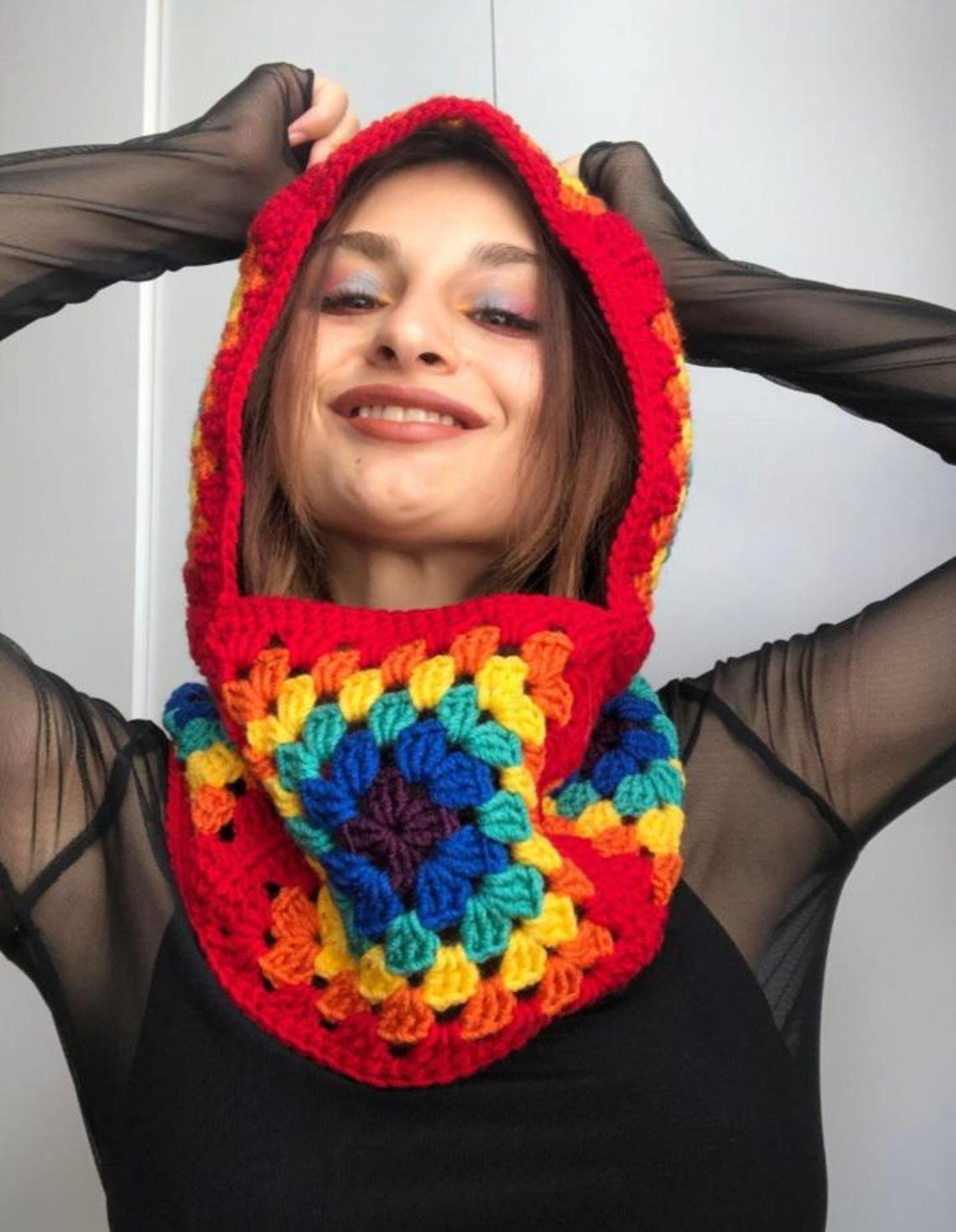 Crochet Balaclava, Crochet Rainbow Balaclava, Granny Square Balaclava ...