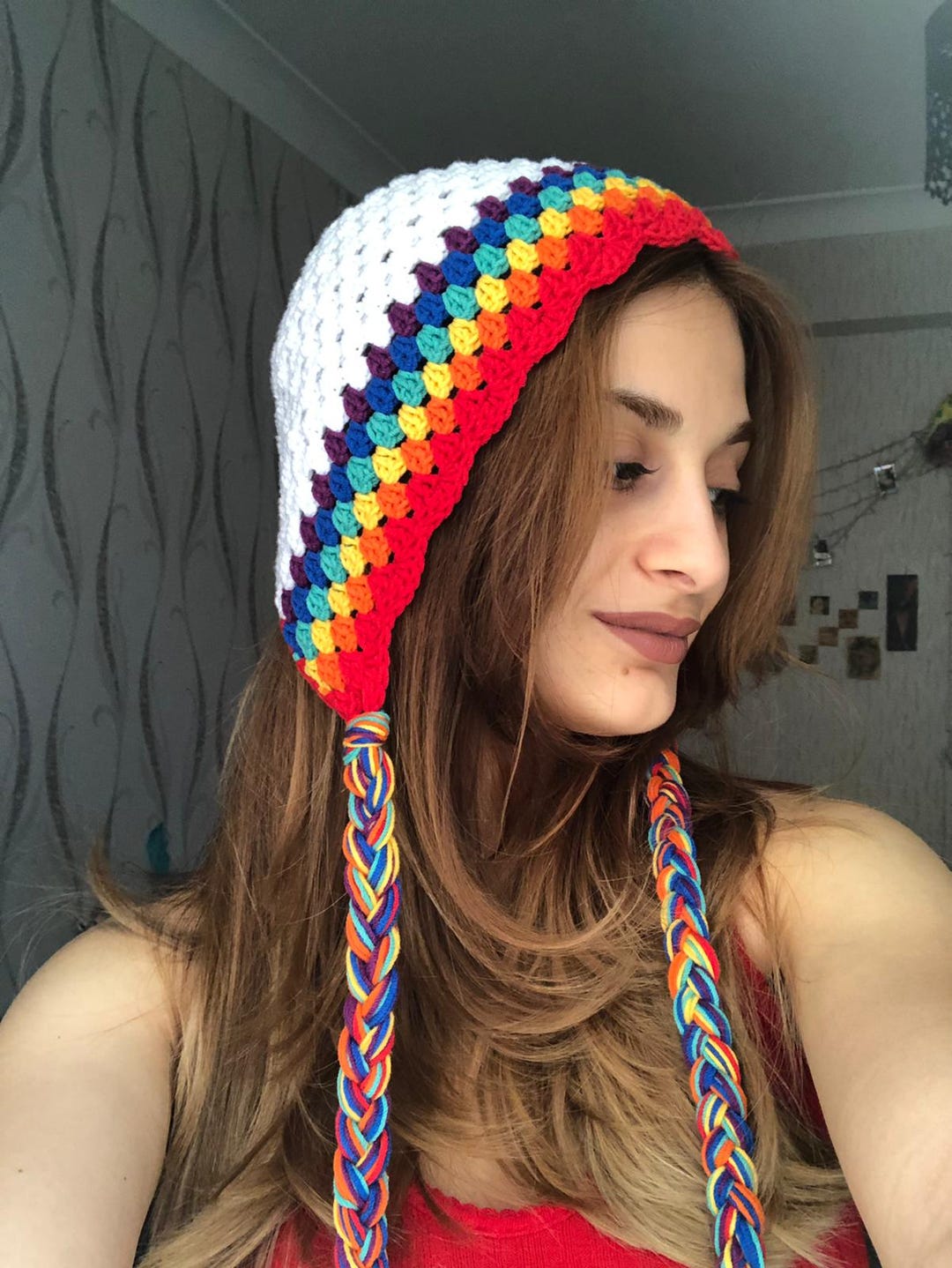 Crochet Rainbow Bow Tie Bonnet, Crochet Bonnet, Rainbow Bonnet - Etsy