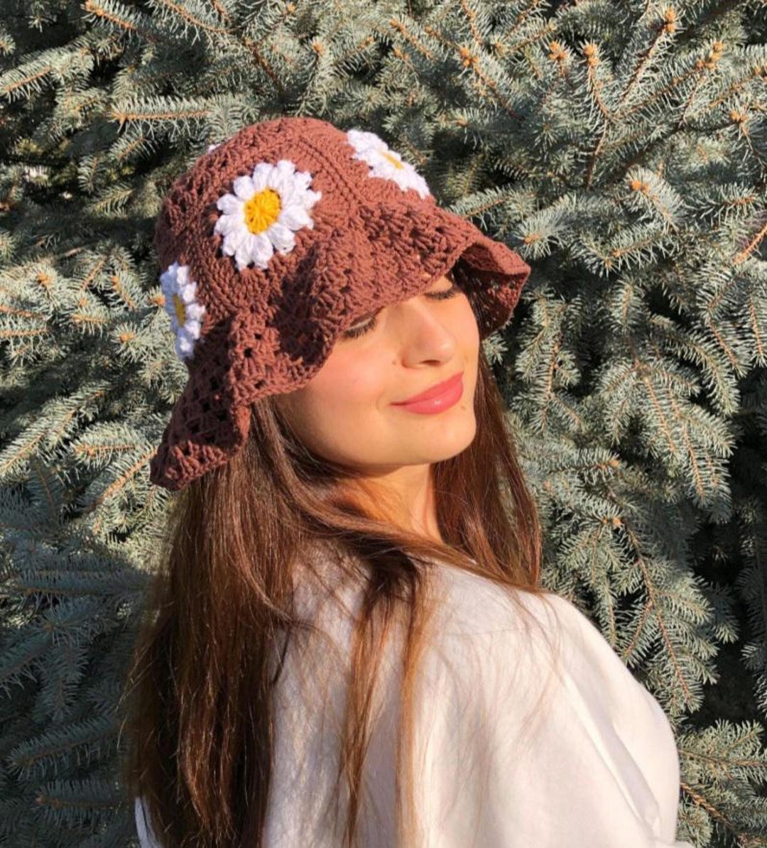 Crochet Daisy Hat, Crochet Bucket Hat, Crochet Flower Hat, Unisex ...