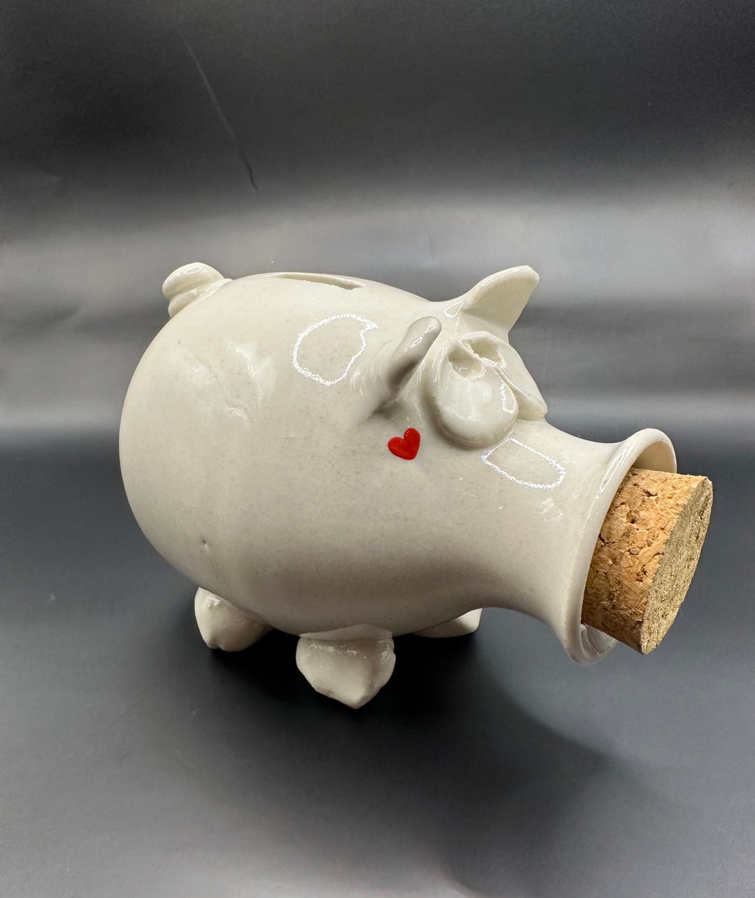 Vintage Folk Art Pottery Pig Piggy Bank, Heart on Cheek, With Cork Nose ...