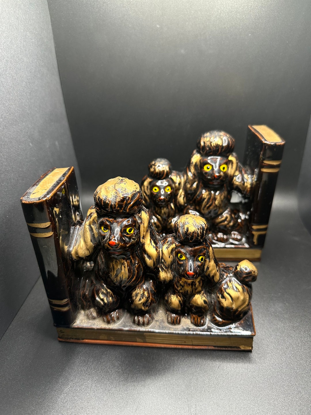 Vintage MCM French Redware Black Poodle Bookends - Etsy