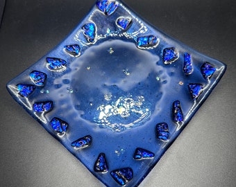 Chris Paulson Studio Signed Fused Art Glass Iridescent Square Plate ...