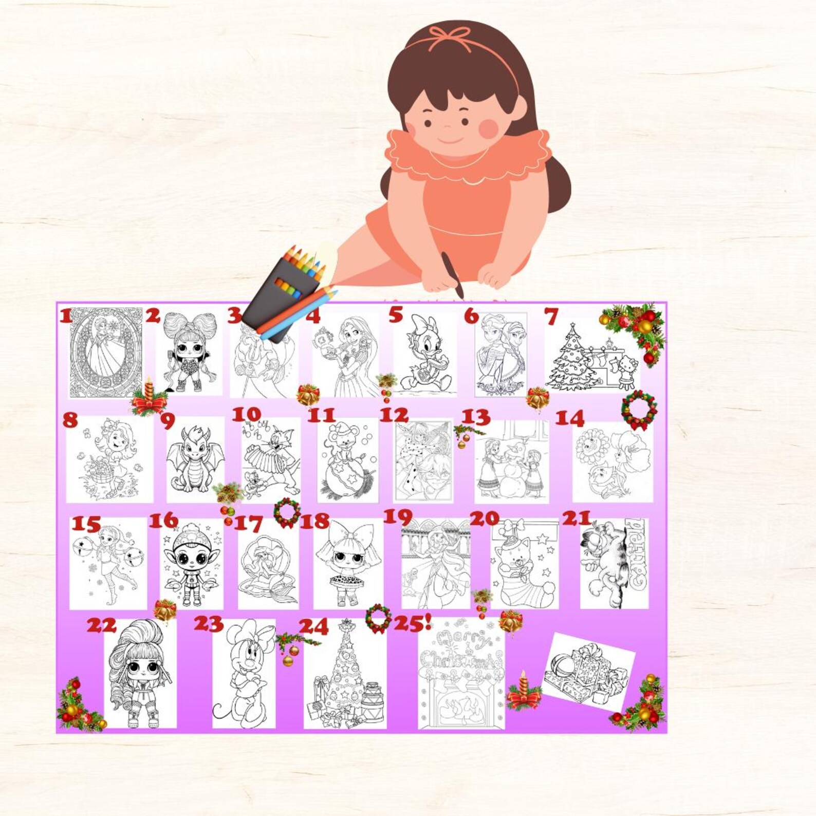 Big Christmas Coloring Page, Advent Calendar, Coloring Page for Girls ...