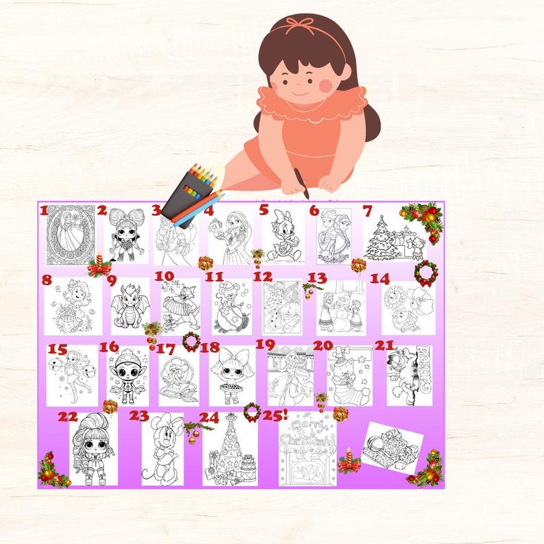 Big Christmas Coloring Page, Advent Calendar, Coloring Page for Girls ...